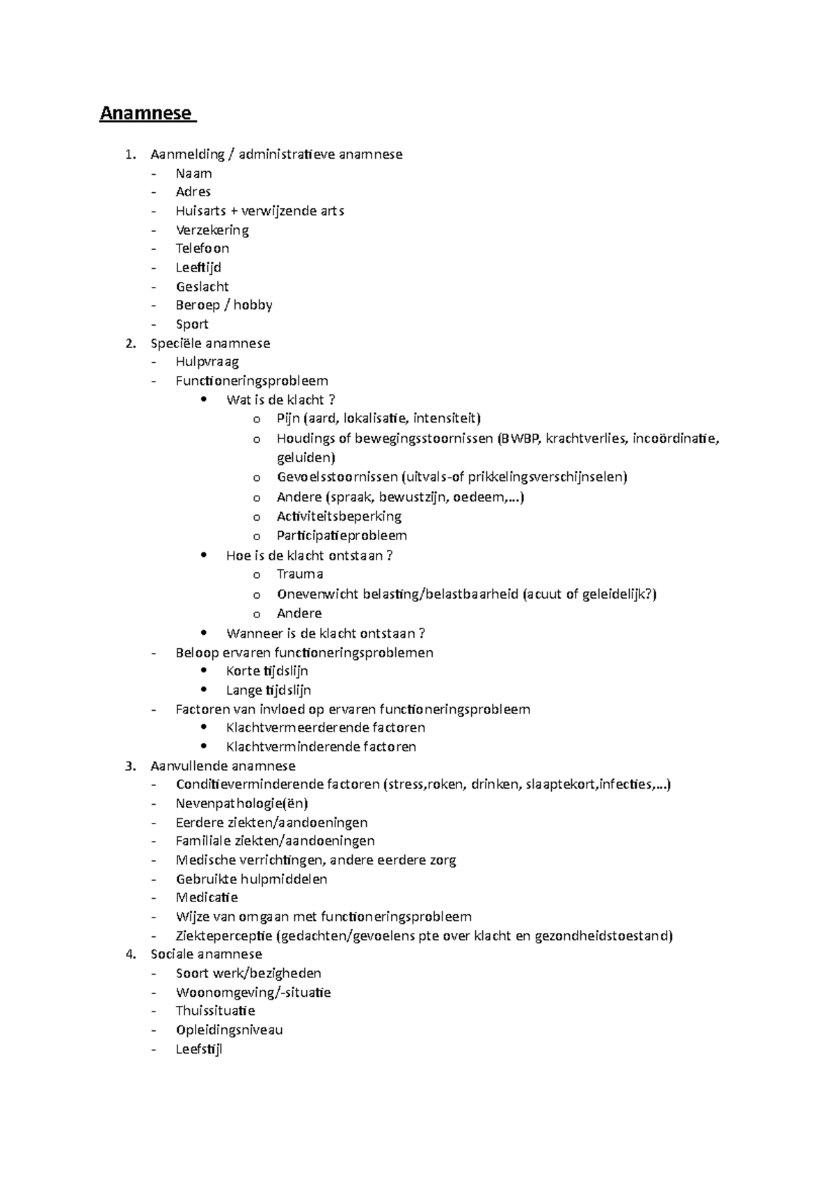 Ingevulde Anamnese Formulier