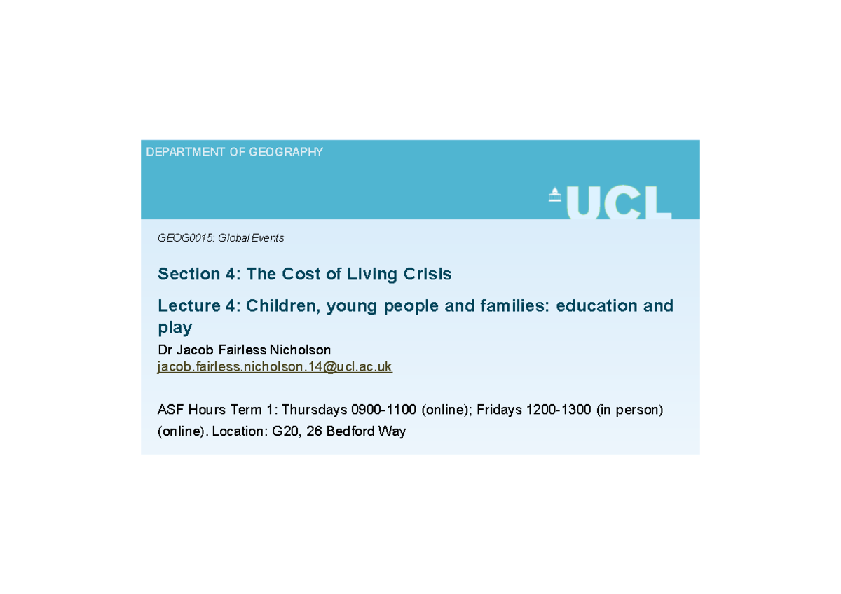 Lecture 4 COL - Section 4: The Cost of Living Crisis GEOG0015: Global ...