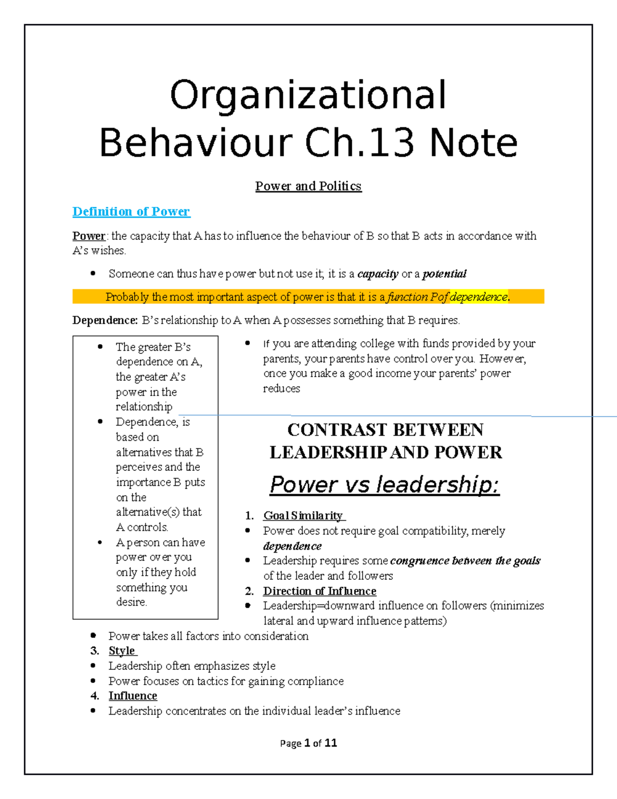Organizational Behaviour Ch 13 Note - Organizational Behaviour Ch Note ...