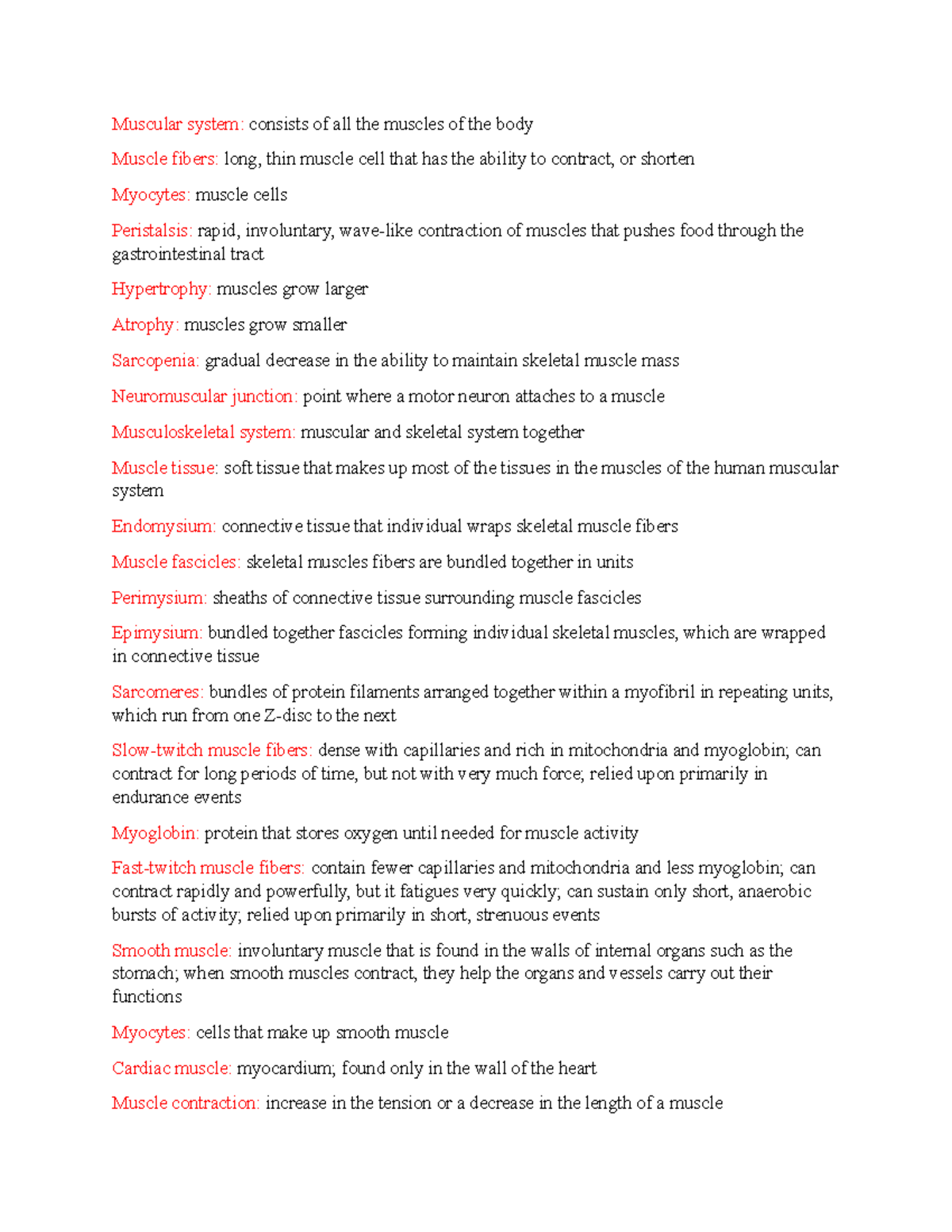 Chapter 14 Vocab - Muscular system: consists of all the muscles of the ...