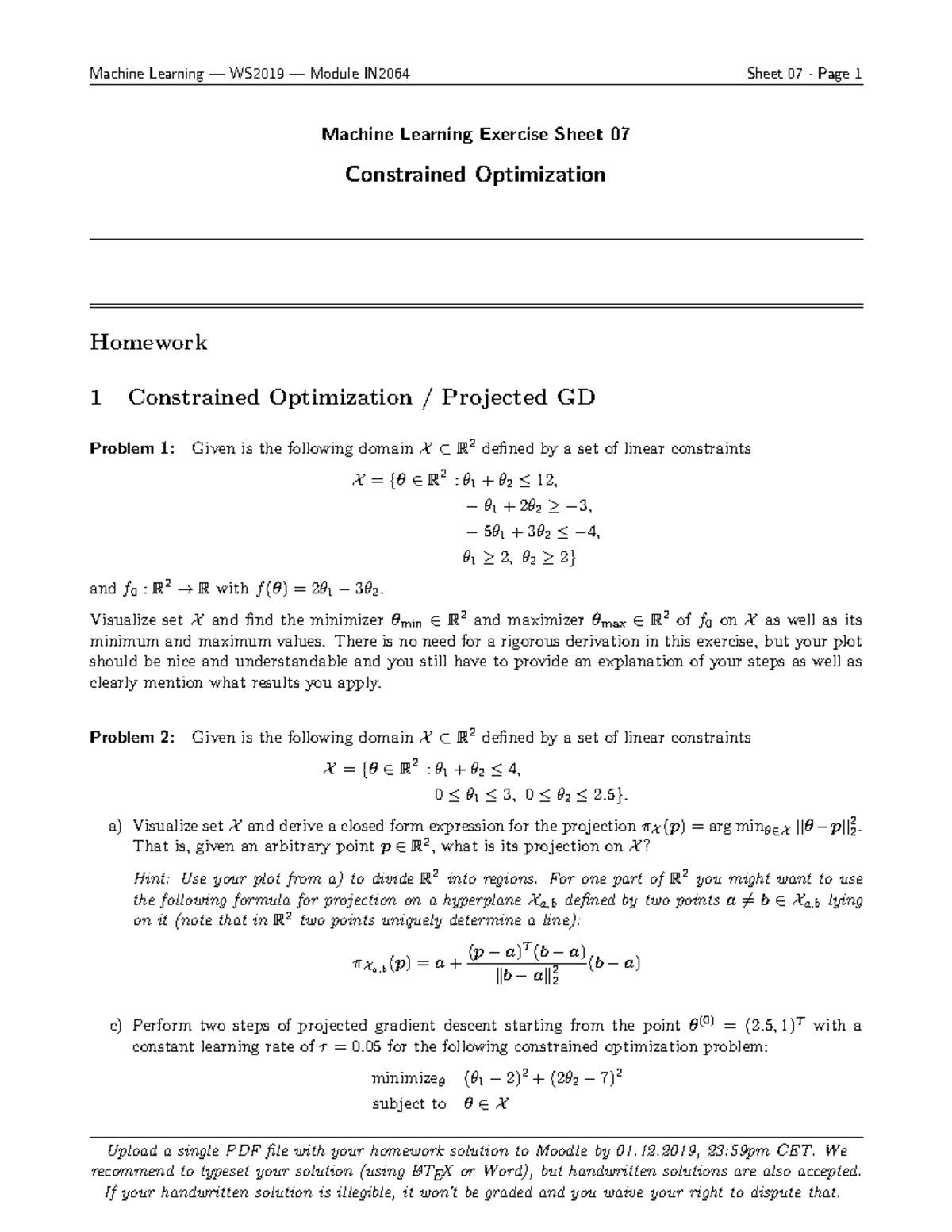 Exercise solution 07 constrained optimization - Machine Learning Exercise Sheet 07 Constrained ...