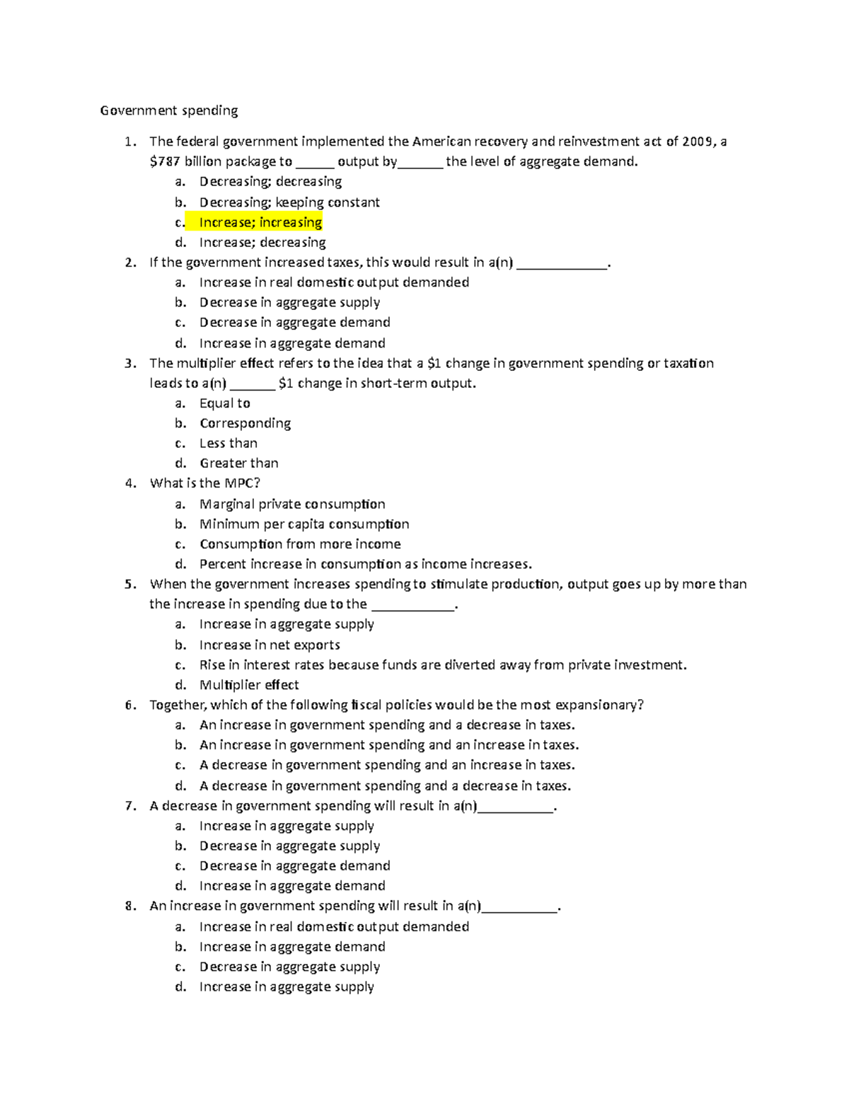 Unit 3 study guide part 2 - Government spending The federal government ...