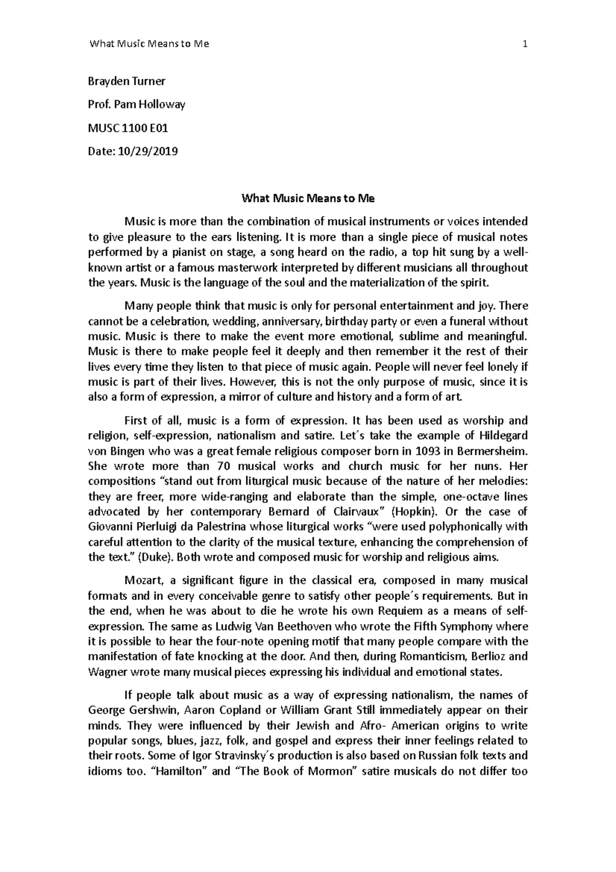 What Music Means To Me (Final Paper)-Turner - What Music Means to Me 1 ...