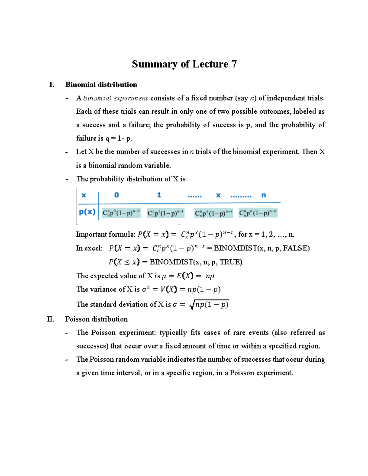 Summary of lecture 7 - this is for your course - Summary of Lecture 7 I ...