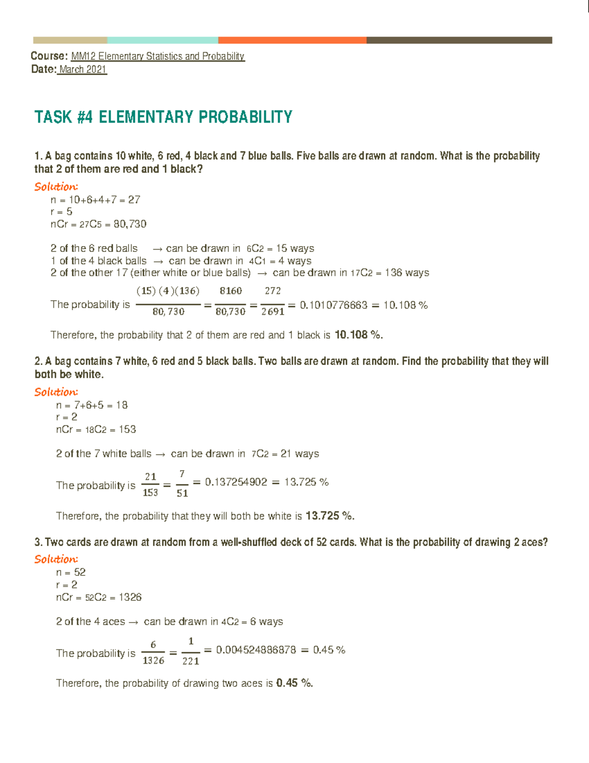 Elementary Probability - Elementary Statistics - University of the ...