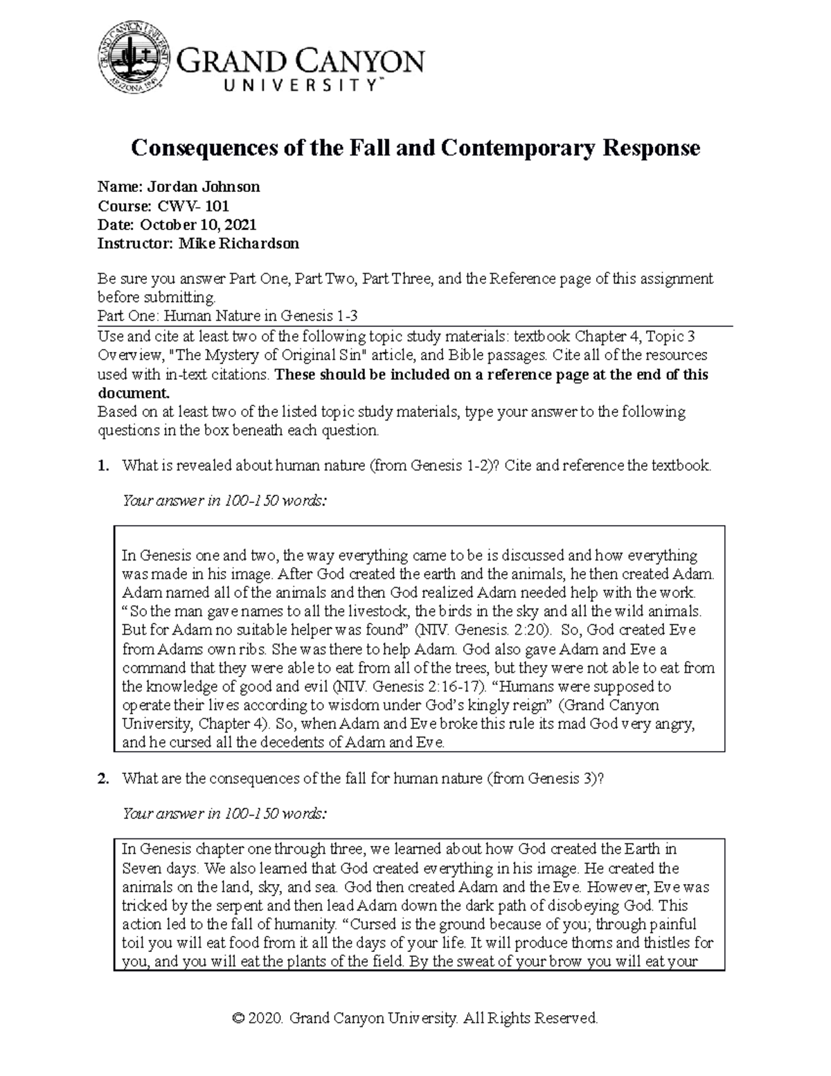 CWV-101 Conseq Of The Fall Contemporary Response - Consequences of the Fall and Contemporary ...