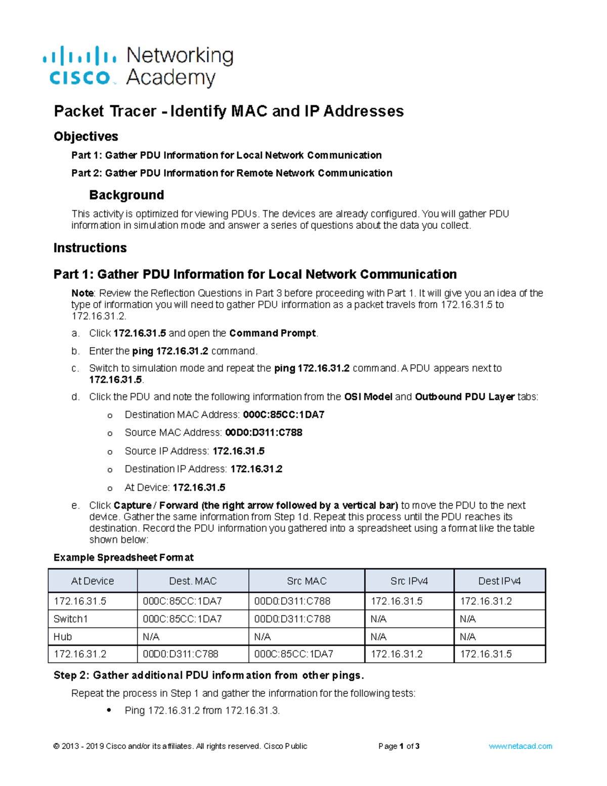 9.1.3 Packet Tracer - Identify MAC and IP Addresses - Packet Tracer - Identify MAC and IP ...