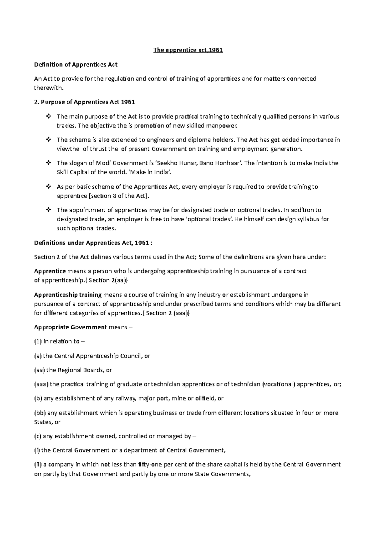 The apprentice act,1961 - The apprentice act, Definition of Apprentices ...