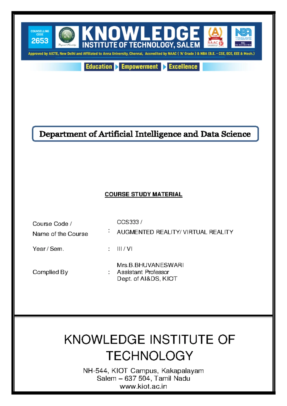 Computer network - Study material - Register No. SUBJECT CODE:CS 3591 ...