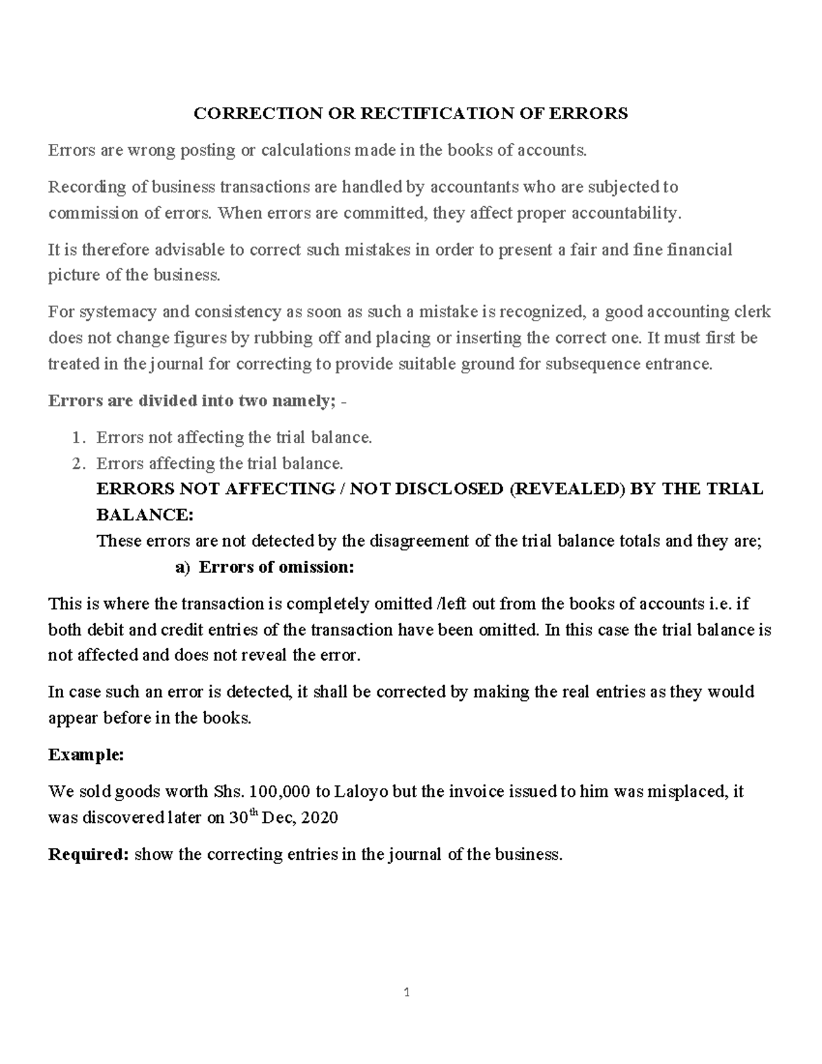 Correction OF Errors - CORRECTION OR RECTIFICATION OF ERRORS Errors are ...