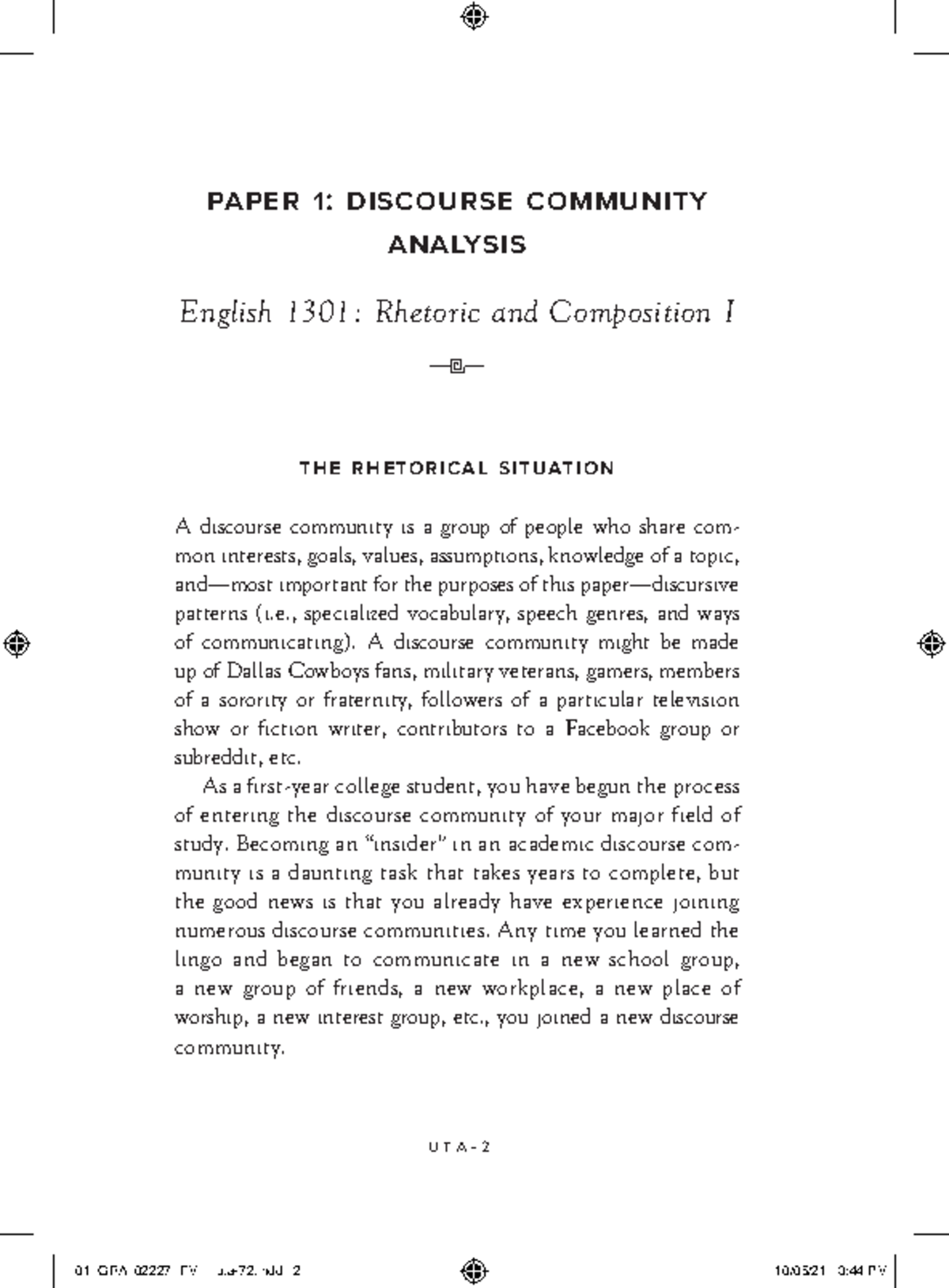 DCA Prompt TSIS 1301 - Community Discourse Chapter - U T A - 2 paper 1 ...