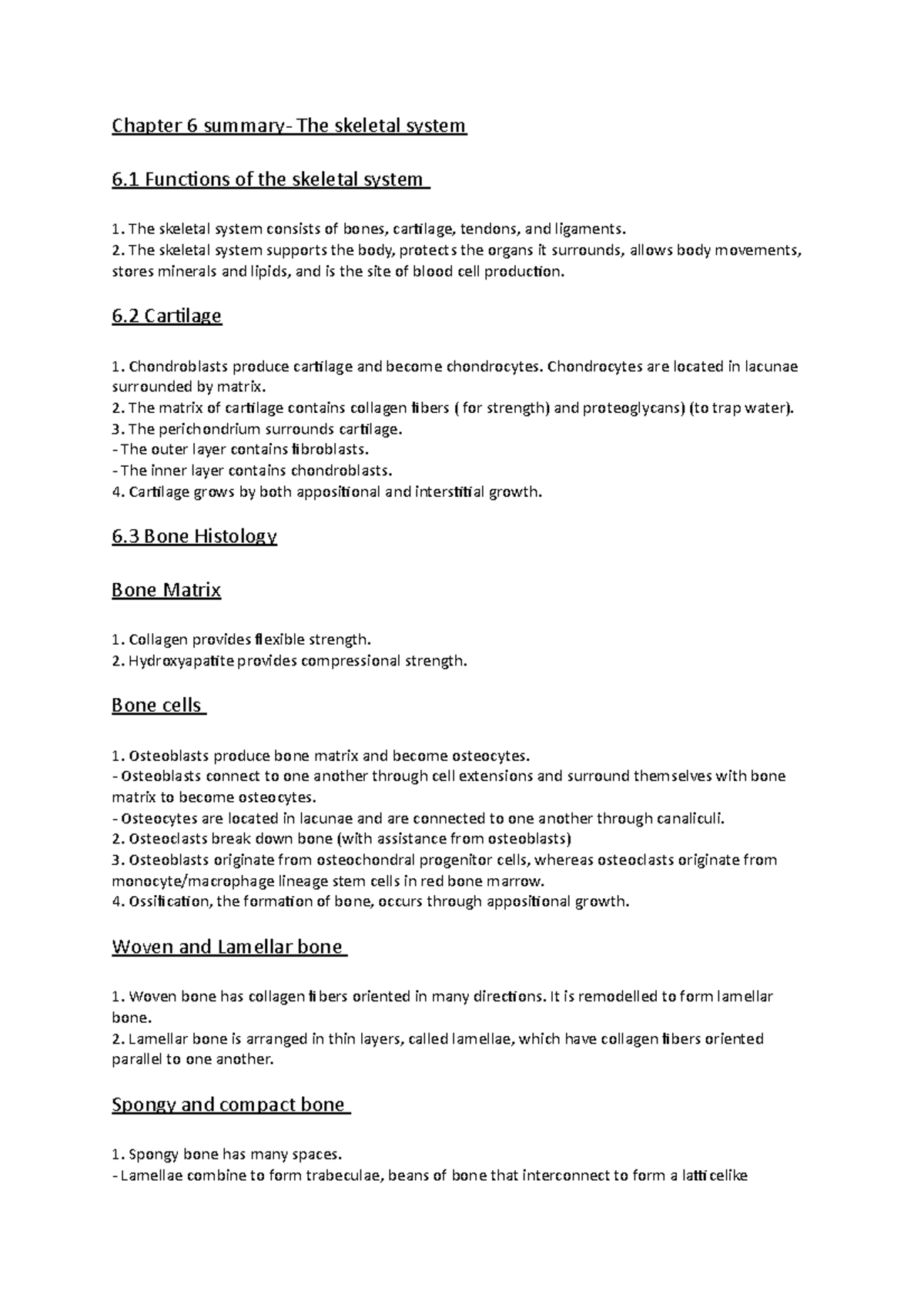 Seelys Chapter 6 Summary Chapter 6 Summary The Skeletal System 6
