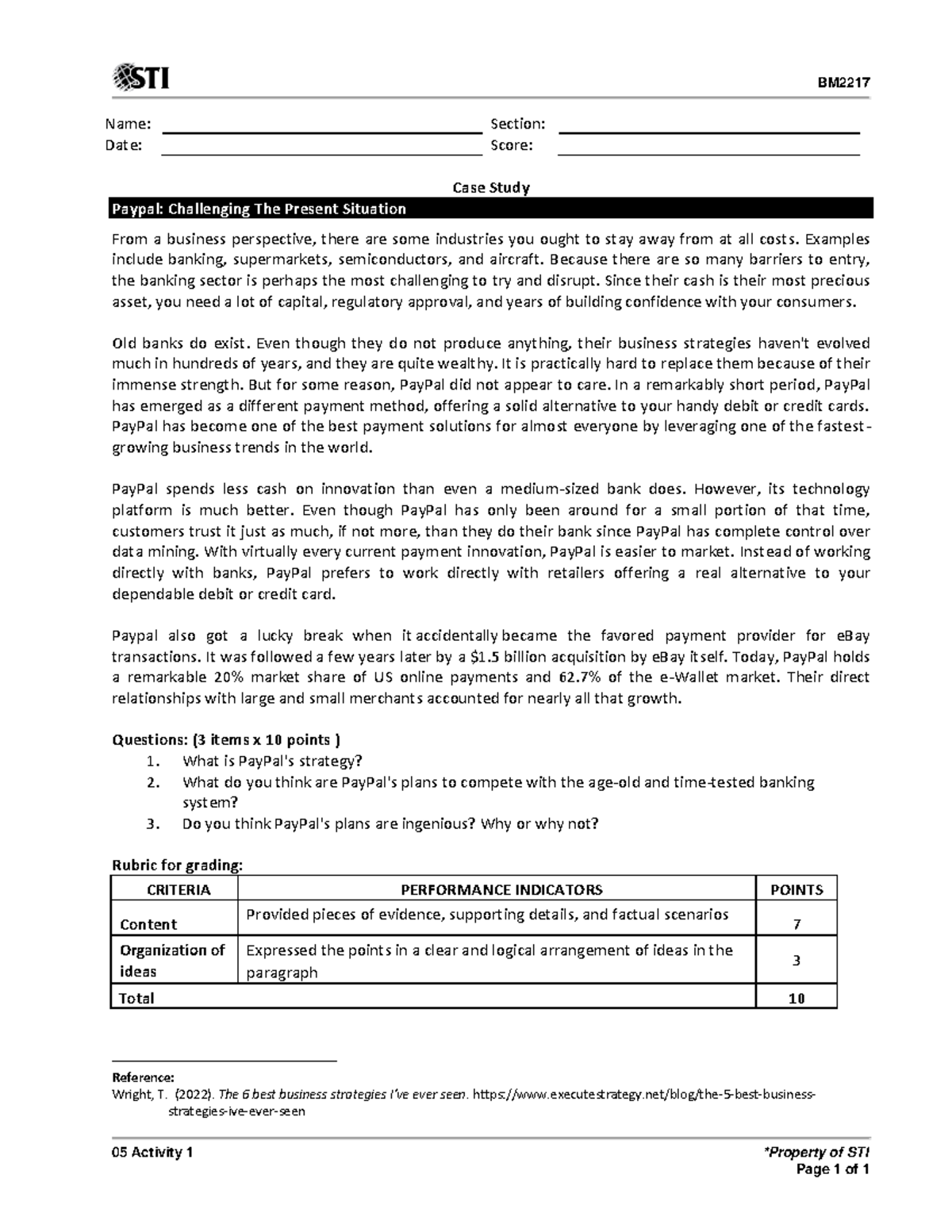 05 Activity 1(15) - BM 05 Activity 1 *Property of STI Page 1 of 1 Name ...