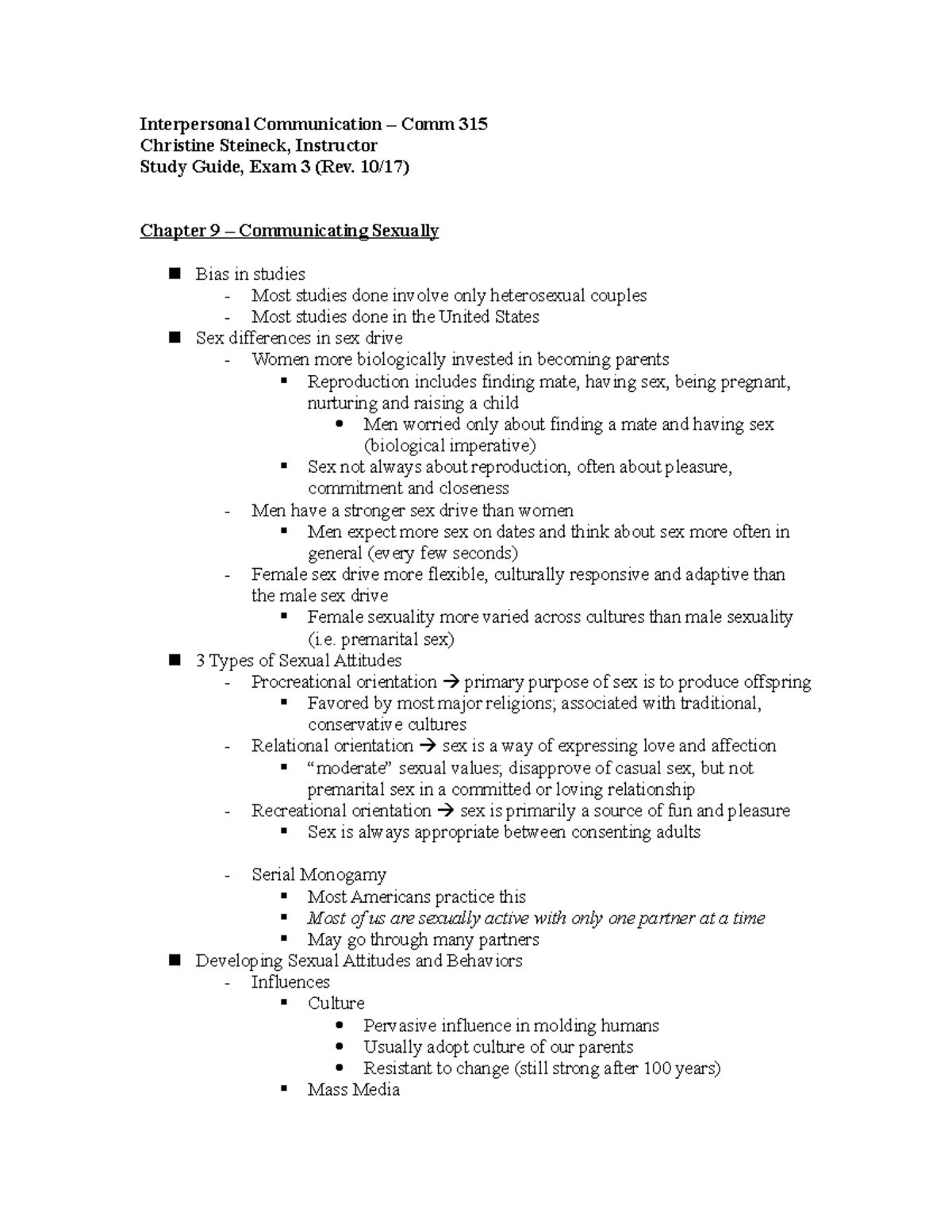 Study Guide 3 - Interpersonal Communication – Comm 315 Christine ...