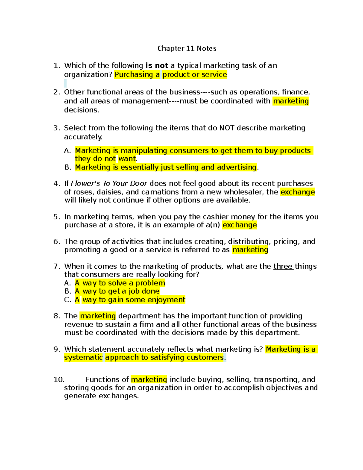 Ch. 11 notes and answers - Chapter 11 Notes Which of the following is ...