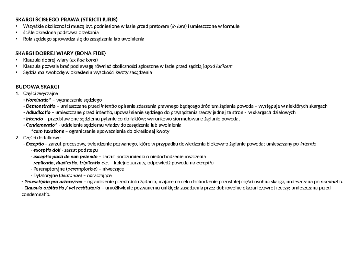 RZYM Skargi tabelka - prawo rzymskie stany faktyczne - SKARGI ŚCISŁEGO ...