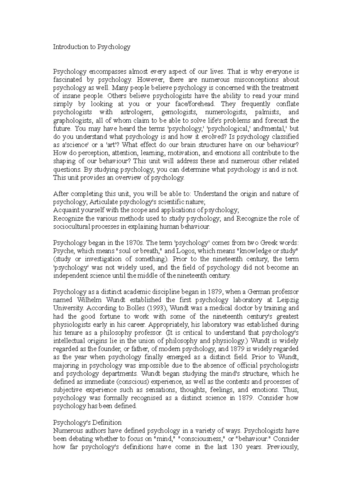 Introduction to Psychology - Introduction to Psychology Psychology ...