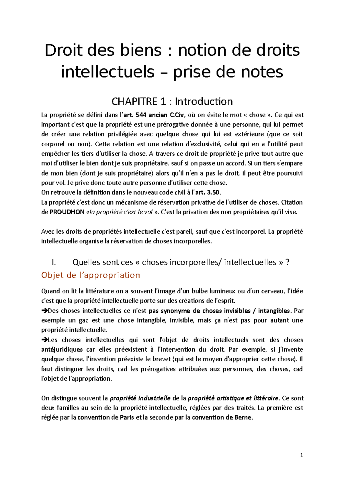 Prise de notes - notions de droits intellectuels - 2020/2021 - Droit ...
