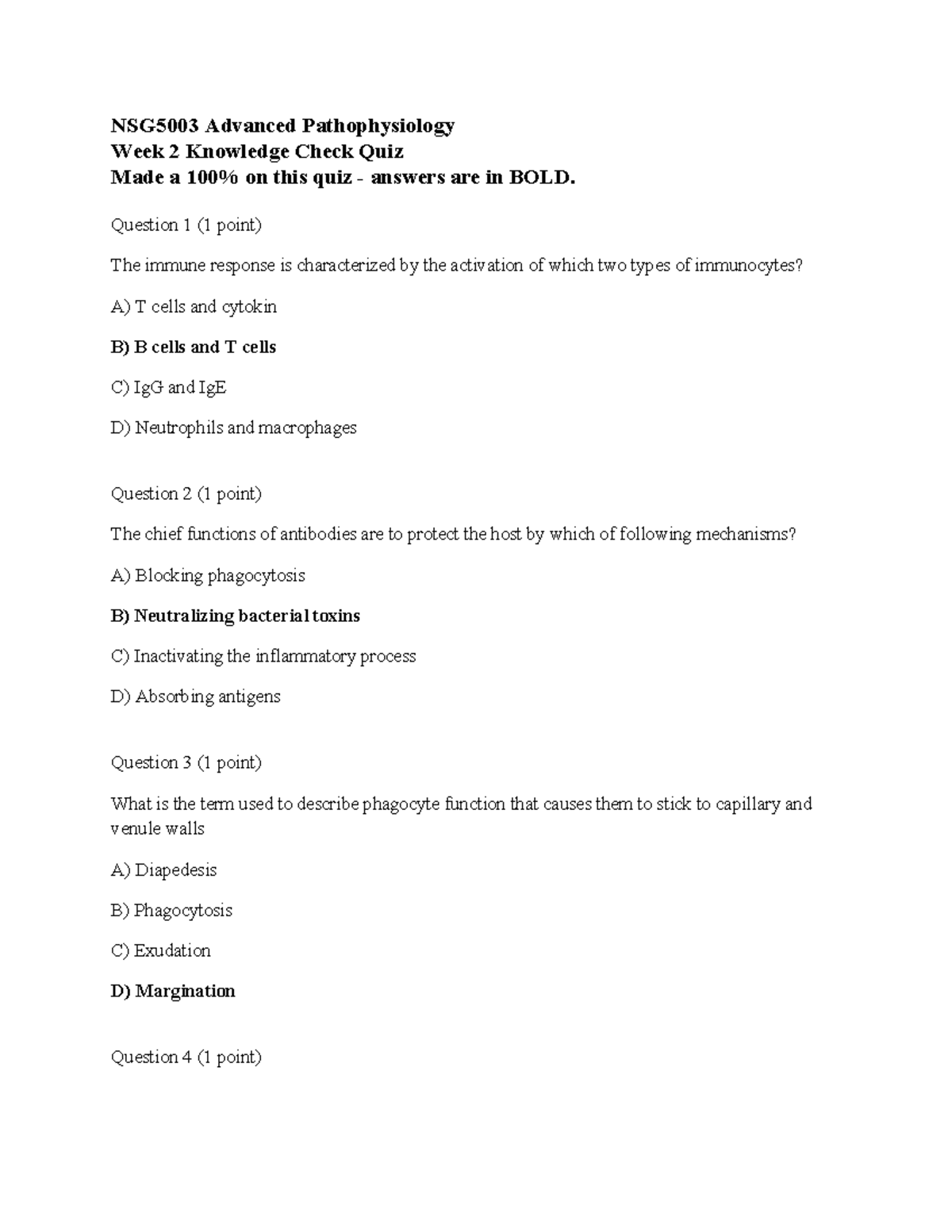 SUO NSG5003 Advanced patho Knowledge check week2 - NSG5003 Advanced ...