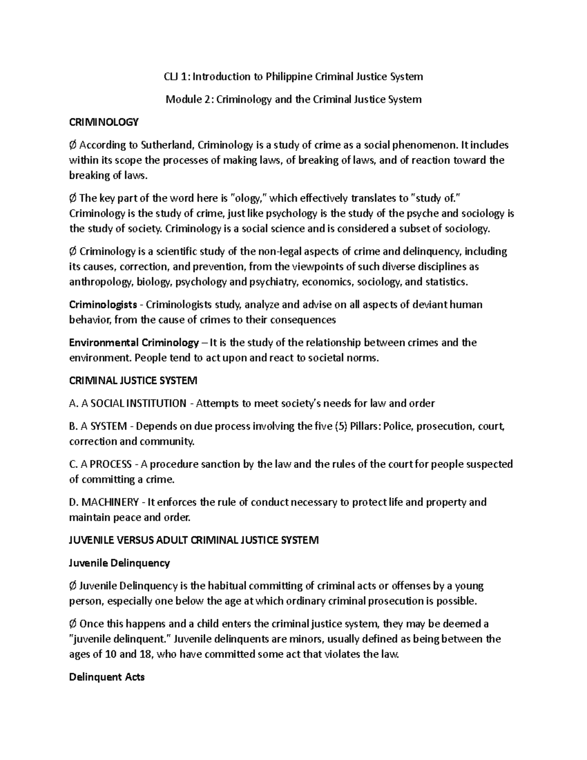 CLJ 1 Module 2 - none - CLJ 1: Introduction to Philippine Criminal Justice System Module 2 ...