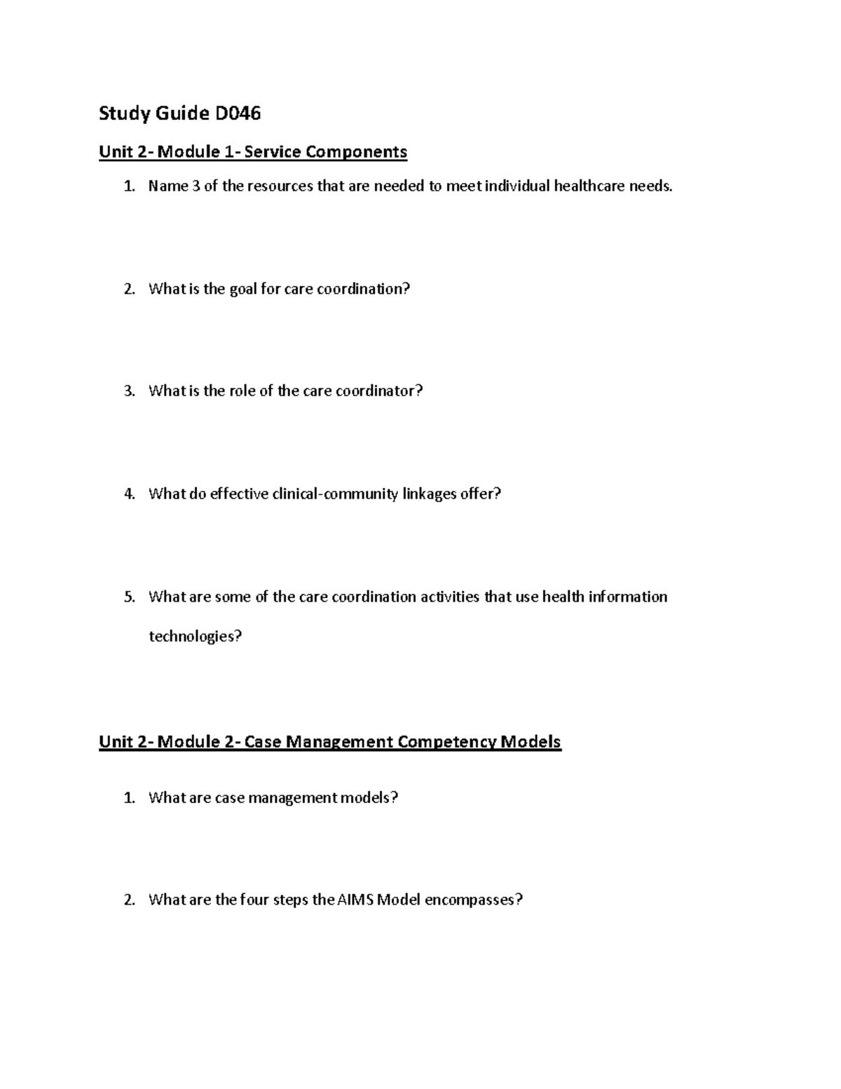 D046 Study Guide 2021/2022 - Study Guide D Unit 2- Module 1- Service ...