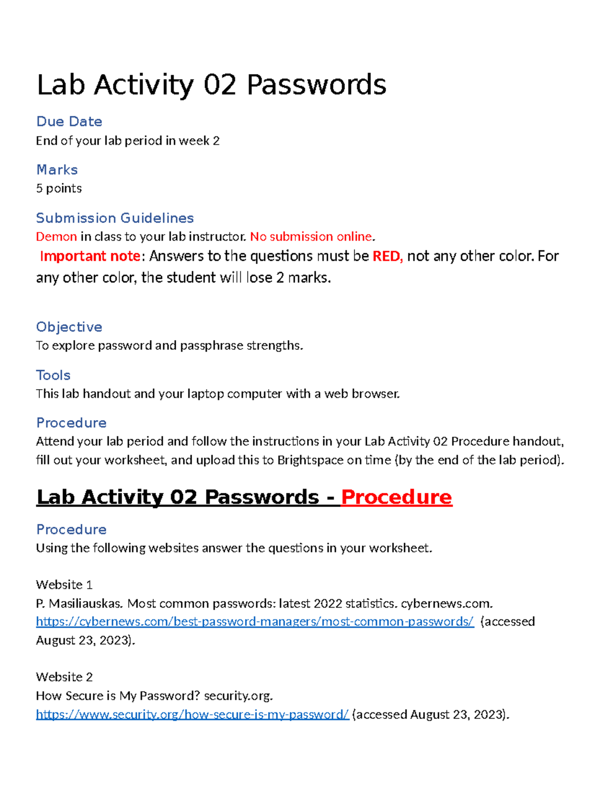 Lab Activity 02 Procedure Lab Section XYZ - Lab Activity 02 Passwords ...