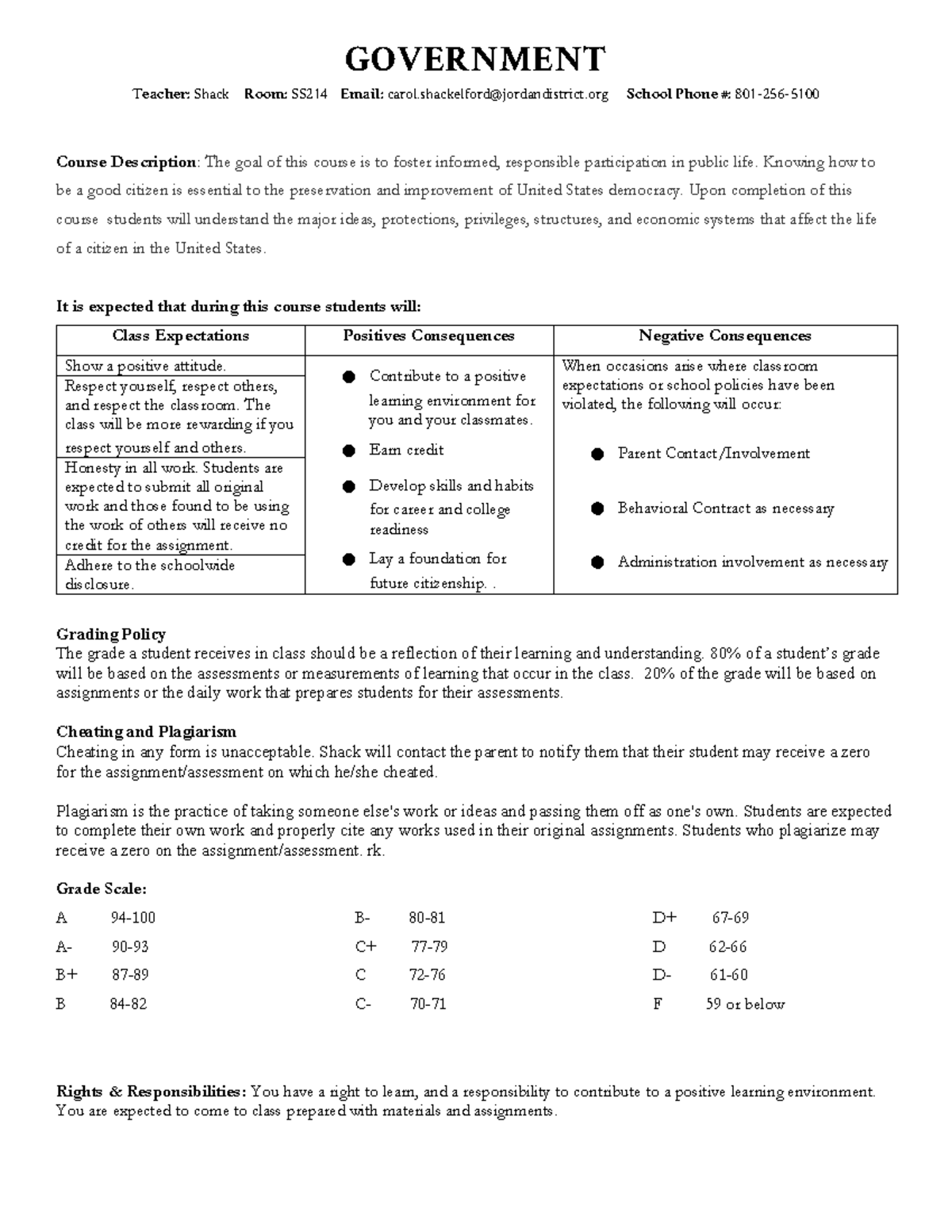 Government Disclosure 1 - GOVERNMENT Teacher: Shack Room: SS214 Email ...