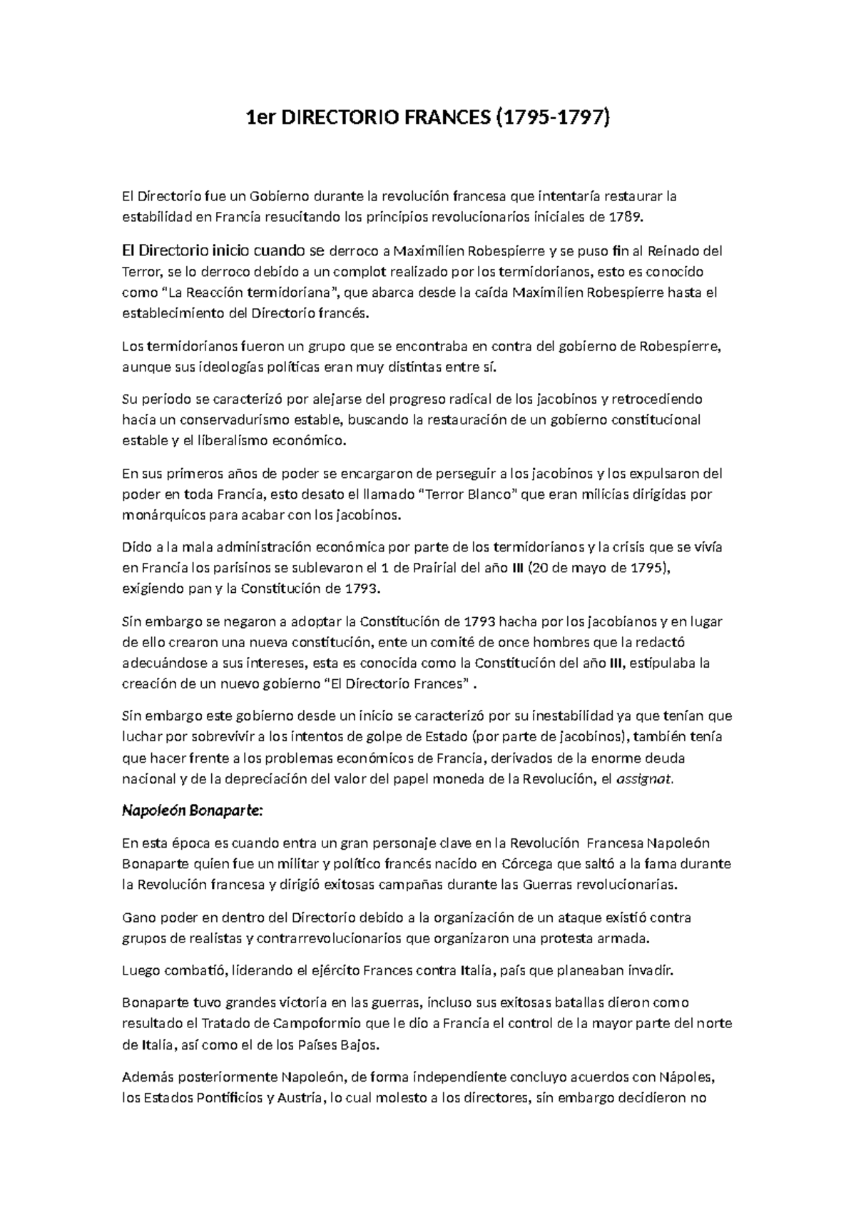 1er Directorio Frances - 1er DIRECTORIO FRANCES (1795-1797) El ...