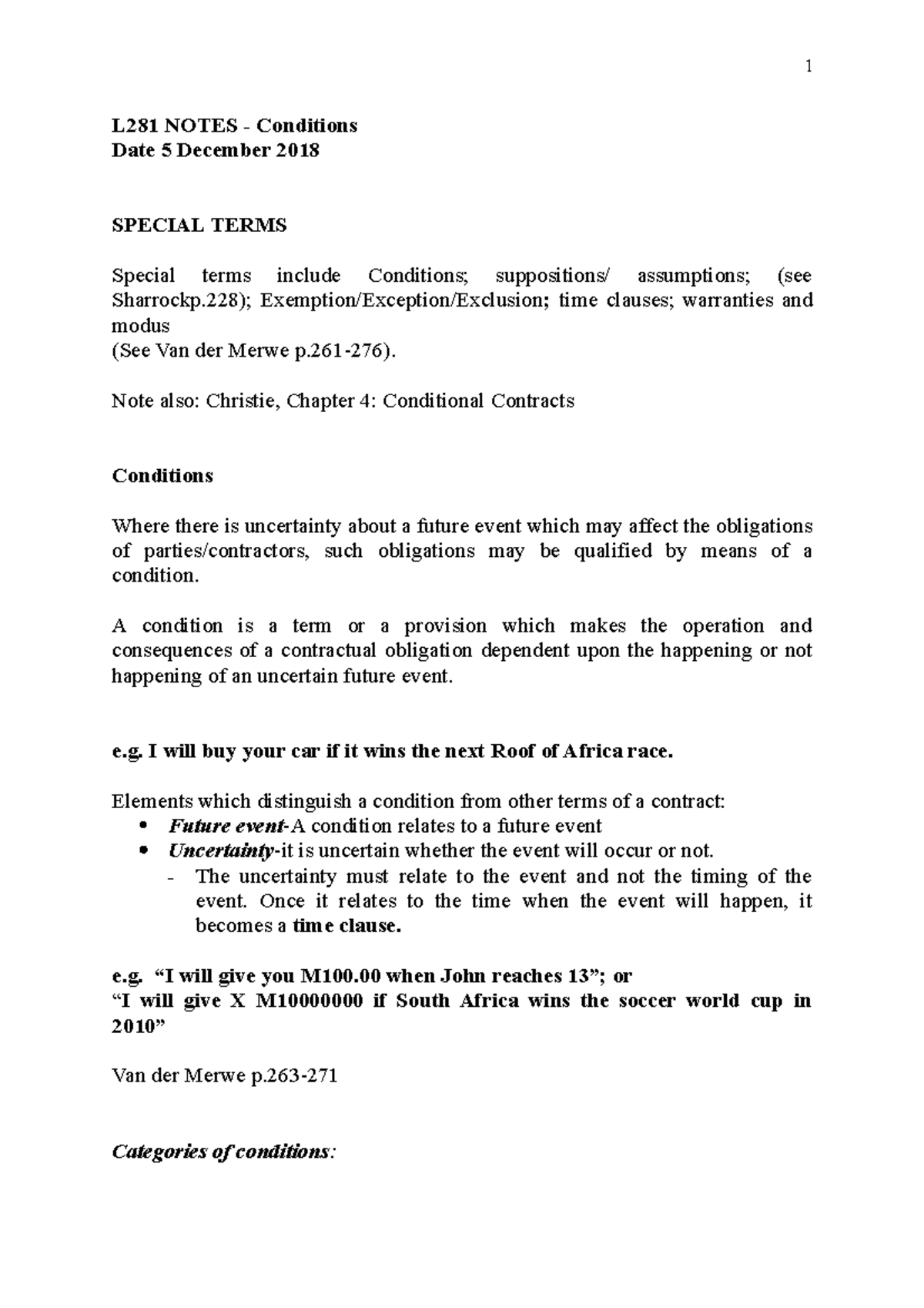 L281+ Notes+on+Conditions - L281 NOTES - Conditions Date 5 December ...