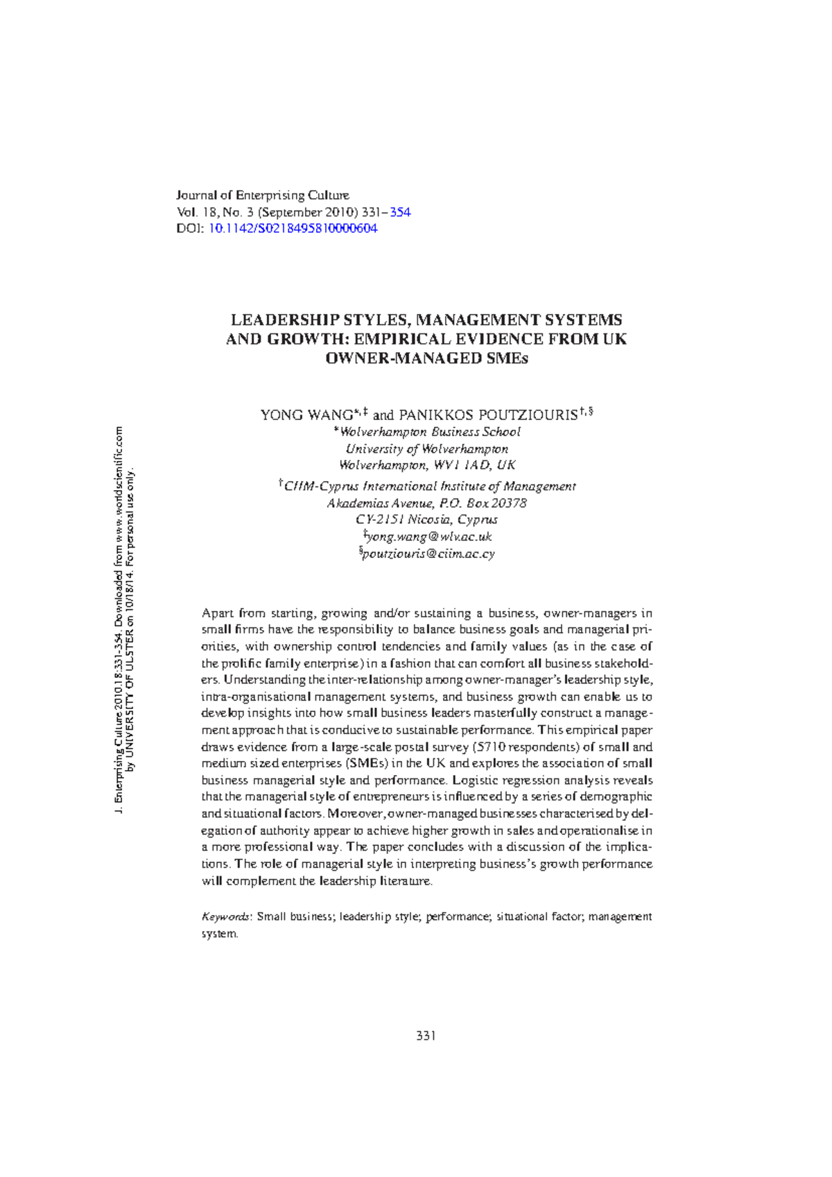 Leadership Styles, Management Systems AND Growth Empirical Evidence ...