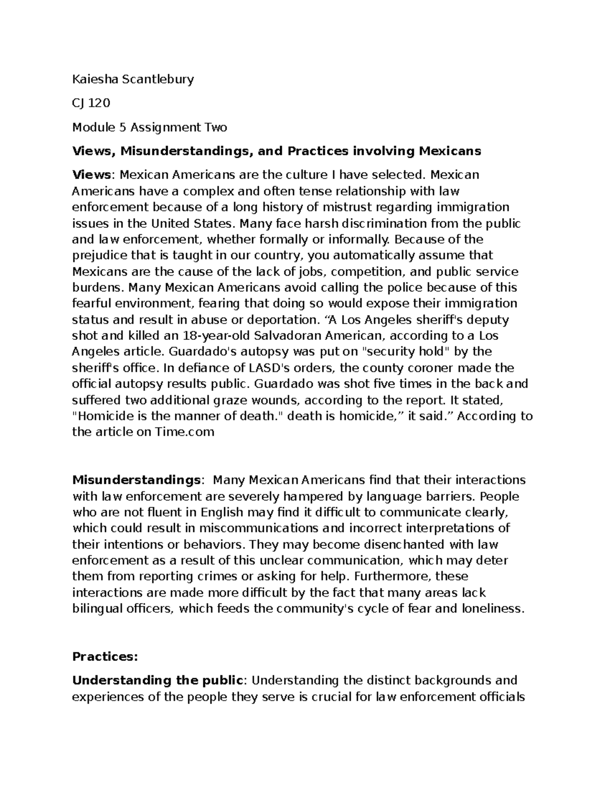 Module 5 assignment - Kaiesha Scantlebury CJ 120 Module 5 Assignment ...