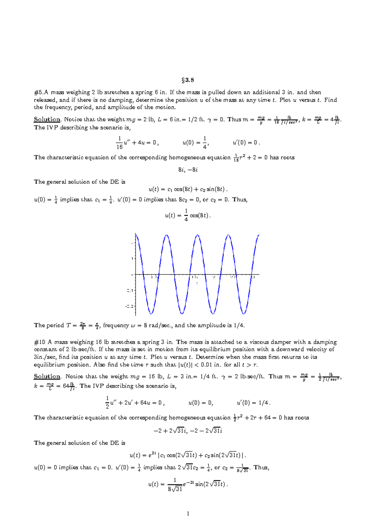 Ans Sec 3 8 - nice material...helpful - mass weighing 2 lb stretches a spring 6 in. If the mass ...