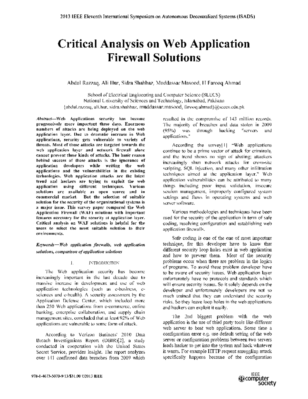 Critical Analysis on Web Application Fir - 2013 IEEE Eleventh ...