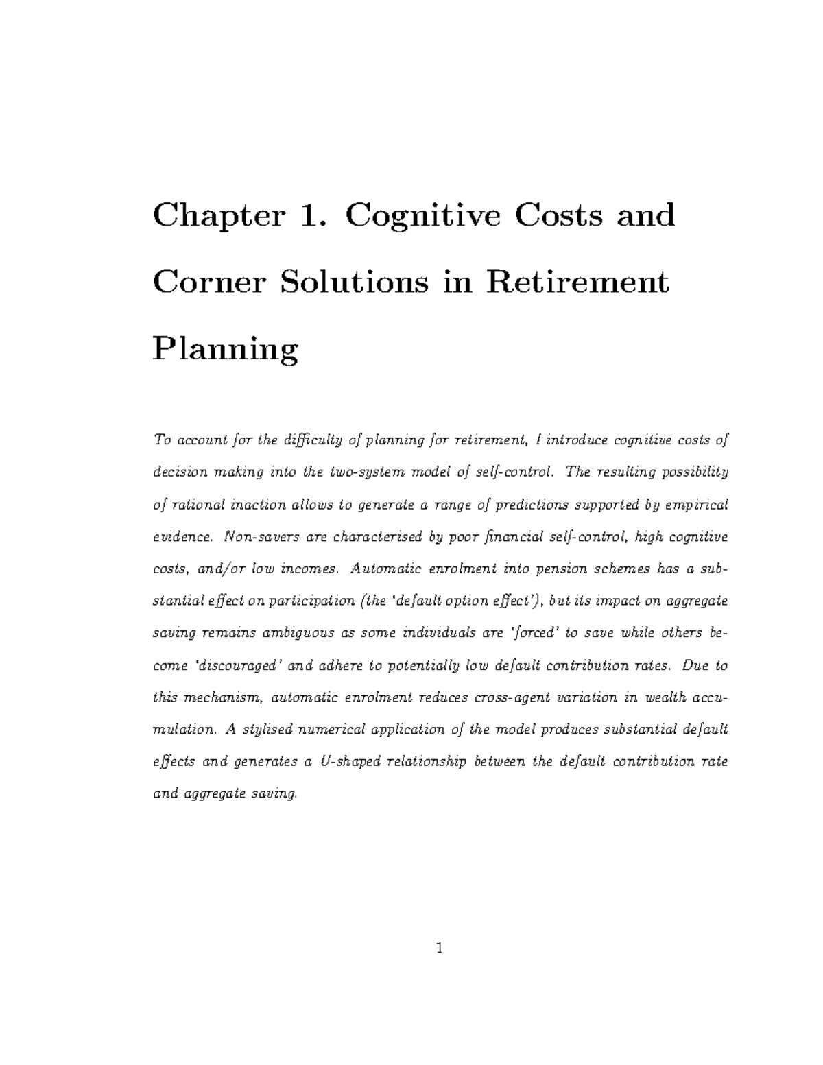 Essays on Behavioural Economics 2 - Chapter 1. Cognitive Costs and ...