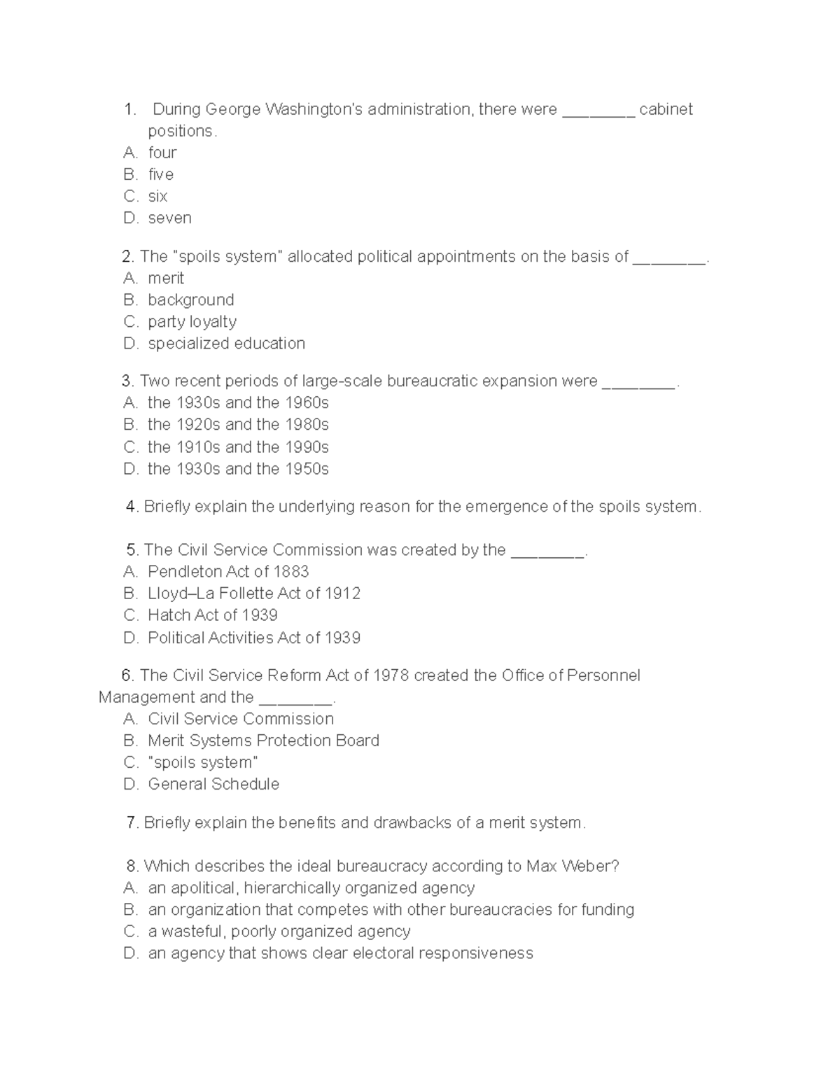 Chap 15, Study Guide Bureaucracy - During George Washington’s ...