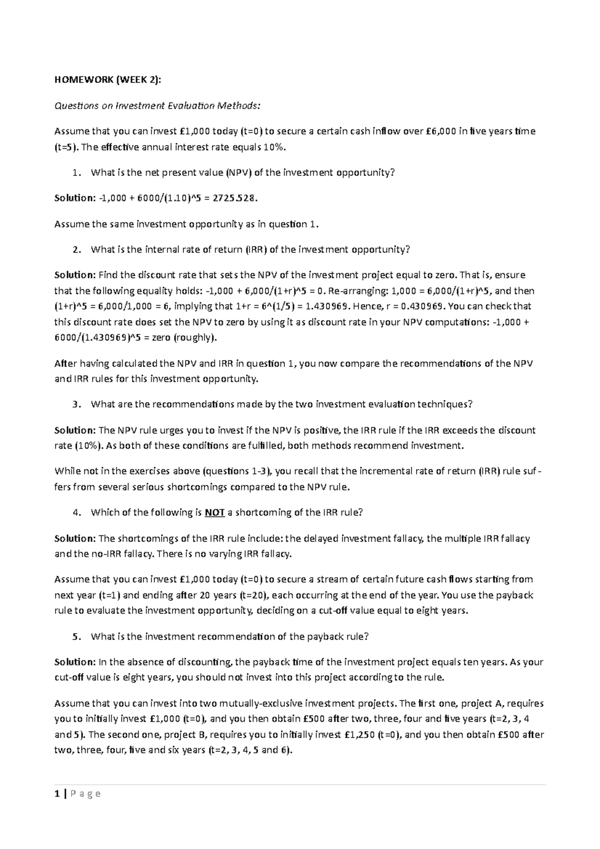 Homework (Week2) - HOMEWORK (WEEK 2): Questions on Investment ...