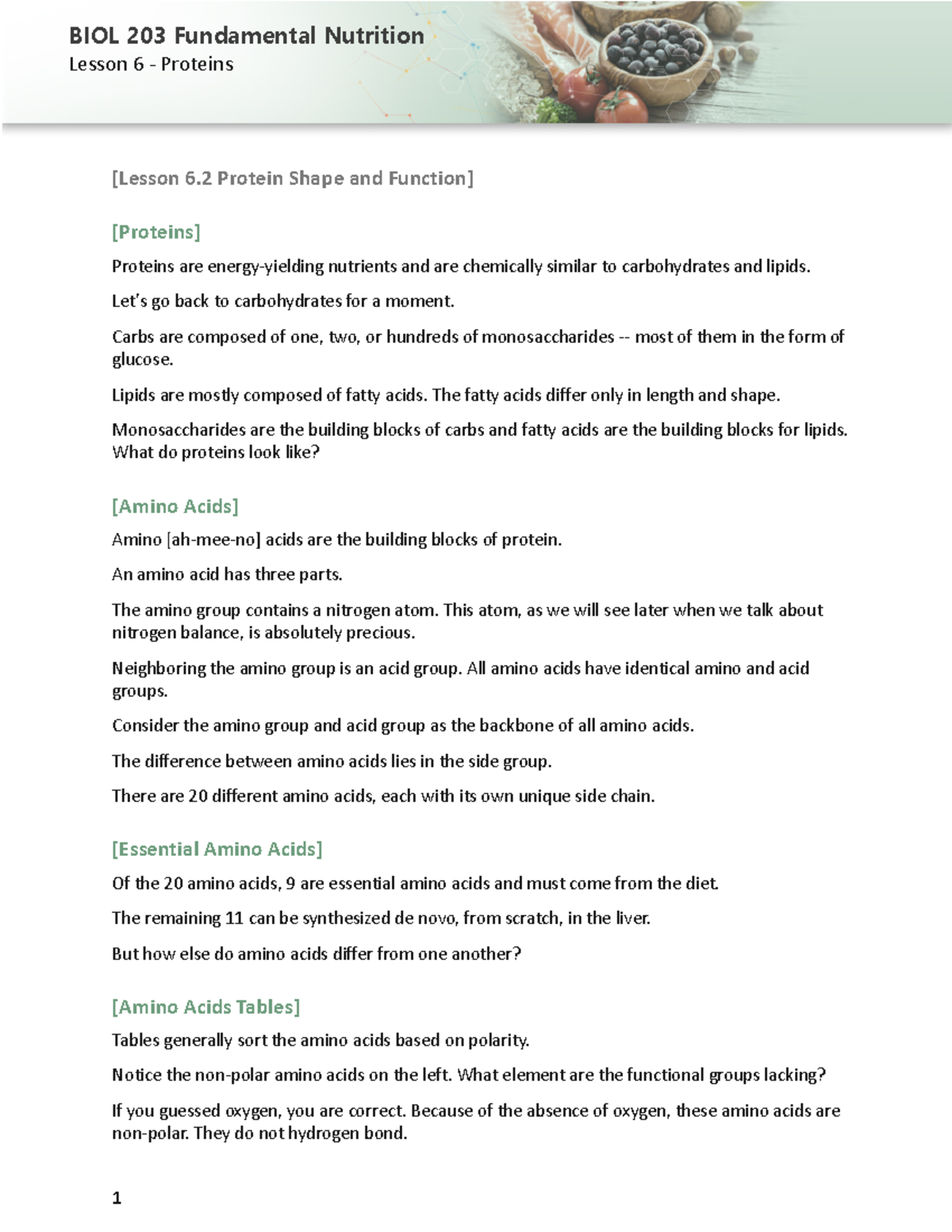 BIOL203 L6 2 Transcript - Lesson 6 - Proteins [Lesson 6 Protein Shape ...