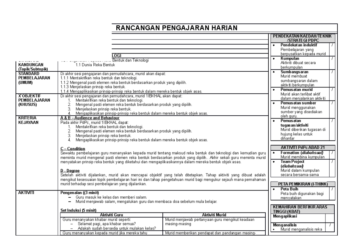 RPH RBT 1 Alkind 29 - RPH RBT - RANCANGAN PENGAJARAN HARIAN MINGGU 2 ...