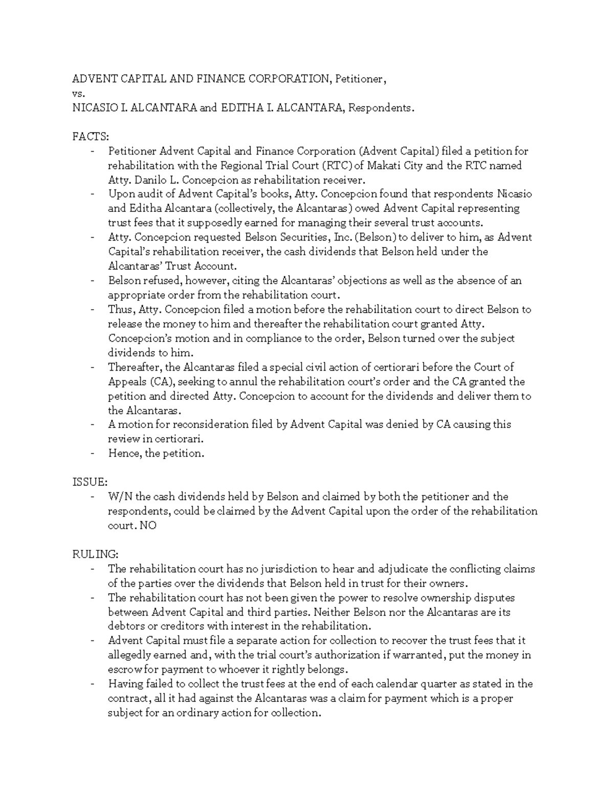 1. Advent Capital and Finance Corp vs Alcantara - ADVENT CAPITAL AND ...