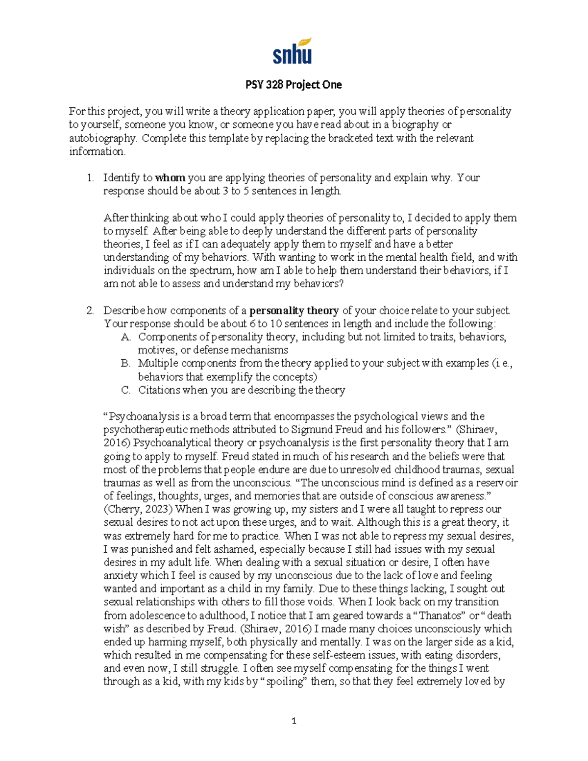 PSY 328 Project One - Assignment - PSY 328 Project One For this project ...