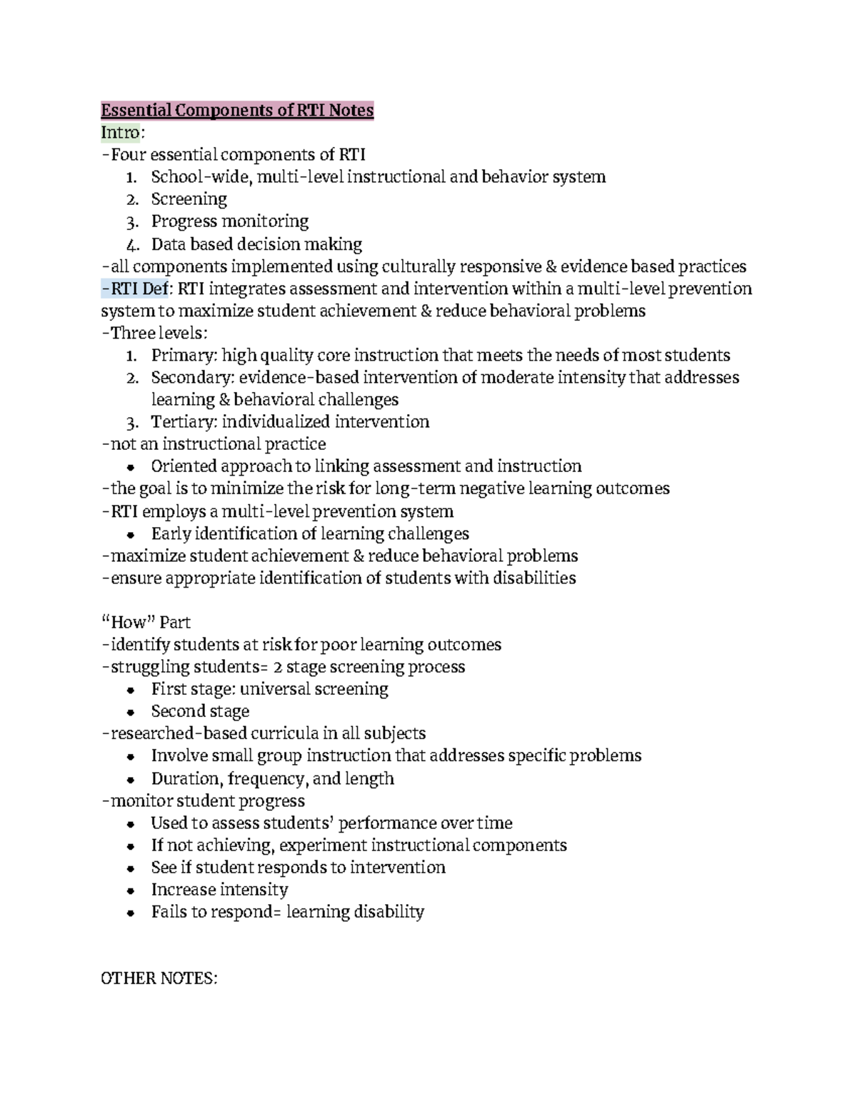 Essential Components of RTI Notes - Essential Components of RTI Notes ...