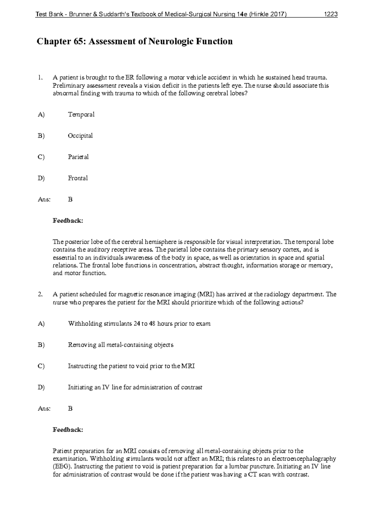 Ch 65 - Med surg surg med - Chapter 65: Assessment of Neurologic ...
