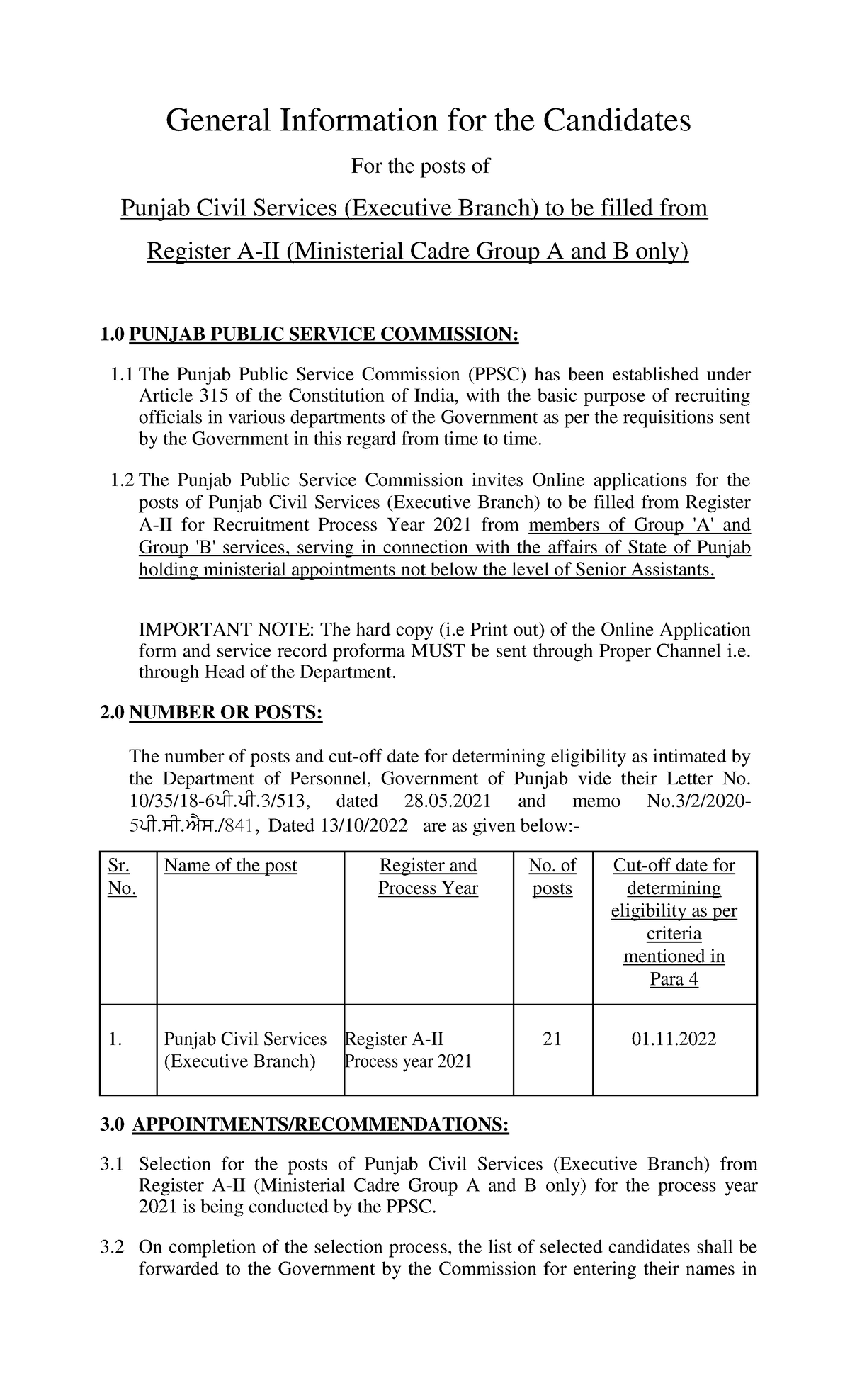 PCS Notification - General Information for the Candidates For the posts ...