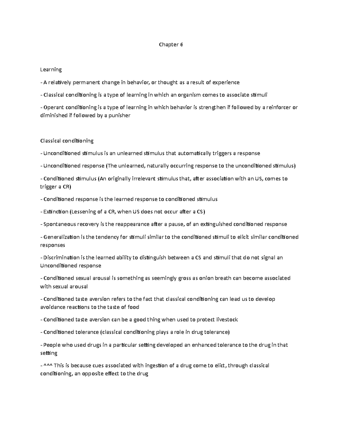 Chapter 6 - Psych lecture Notes from class - Chapter 6 Learning A ...