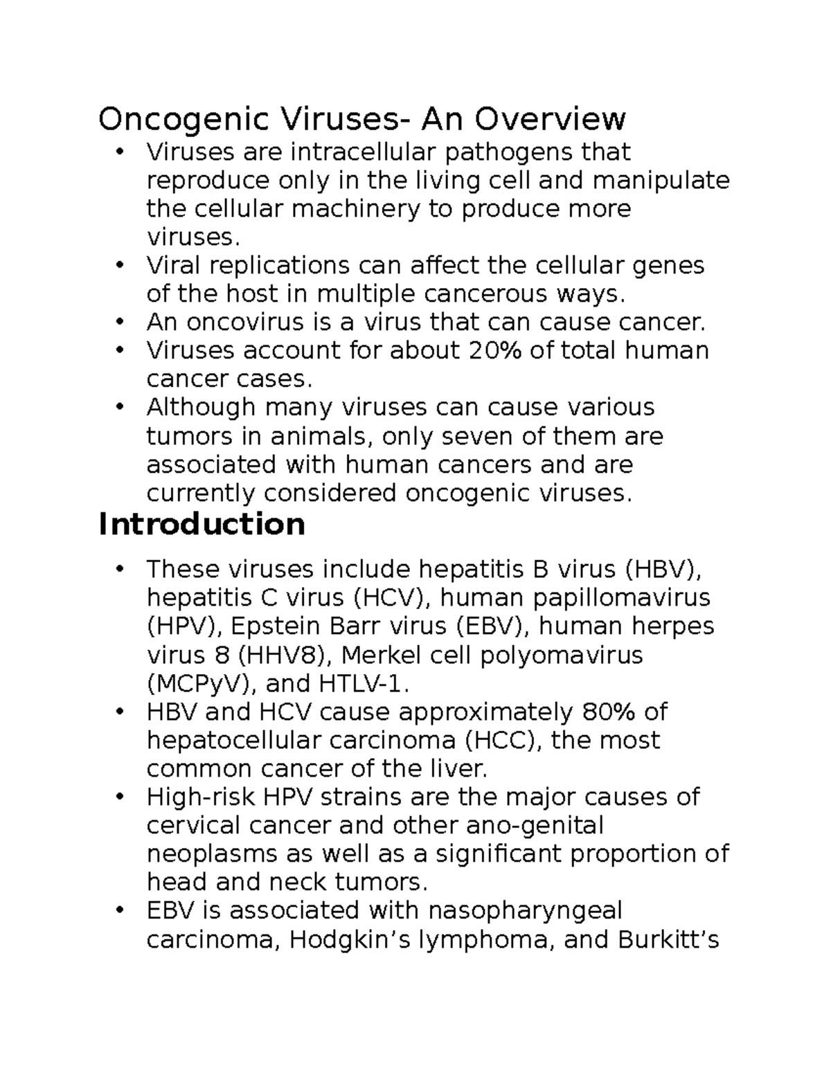 Bio 24 - Notes - Oncogenic Viruses- An Overview Viruses are ...