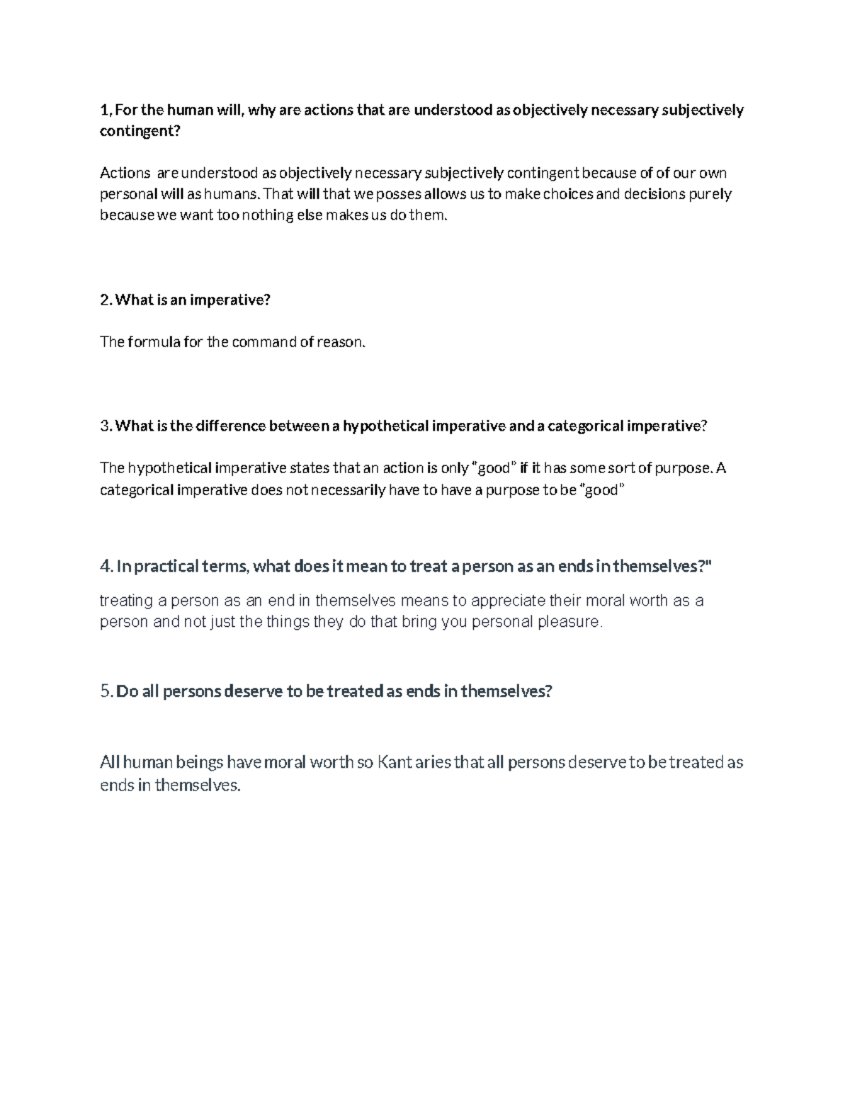 Homework 1 26 - Philosophy assignment covering Kant and the imperatives ...