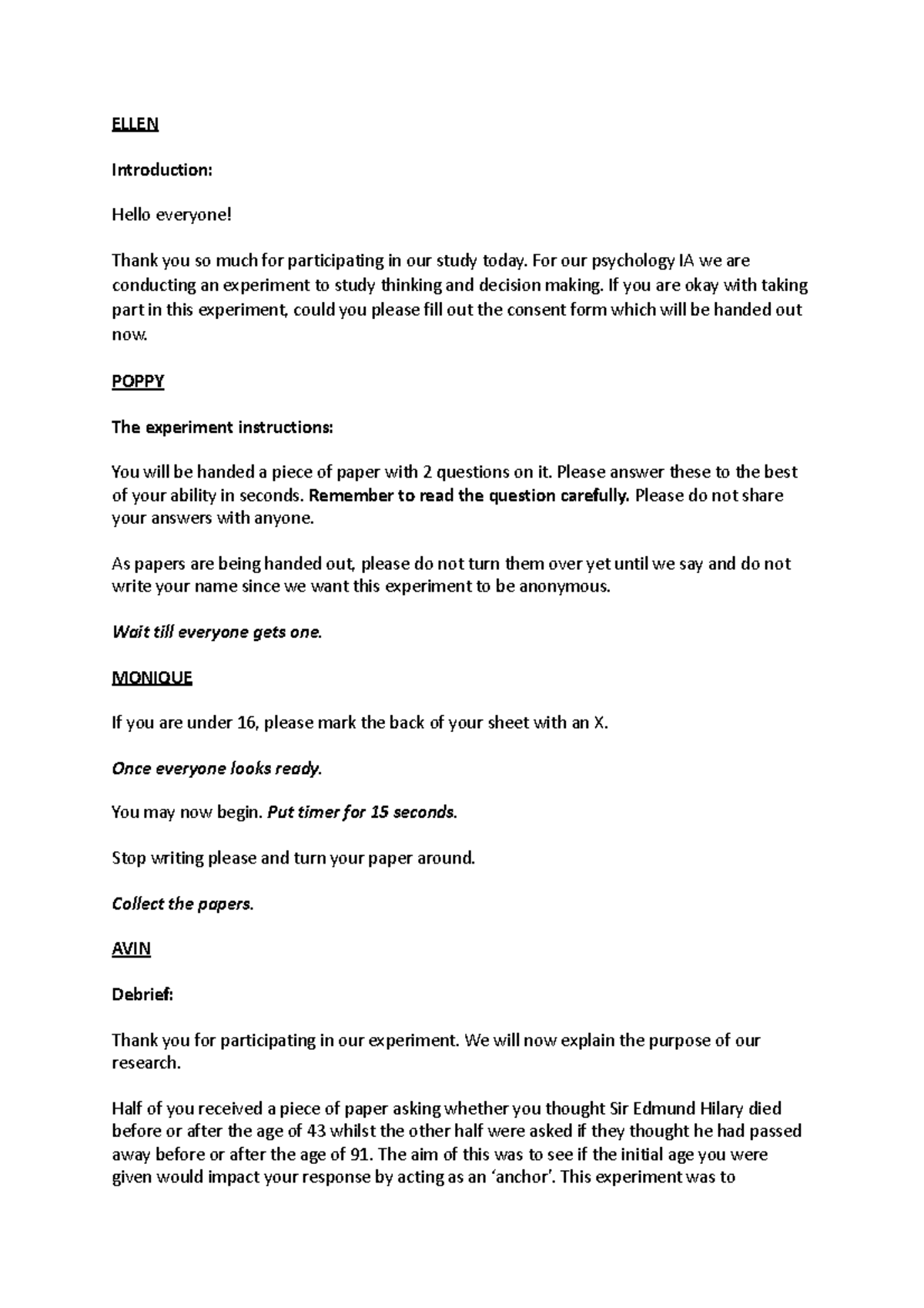 IA Script - ELLEN Introduction: Hello everyone! Thank you so much for ...