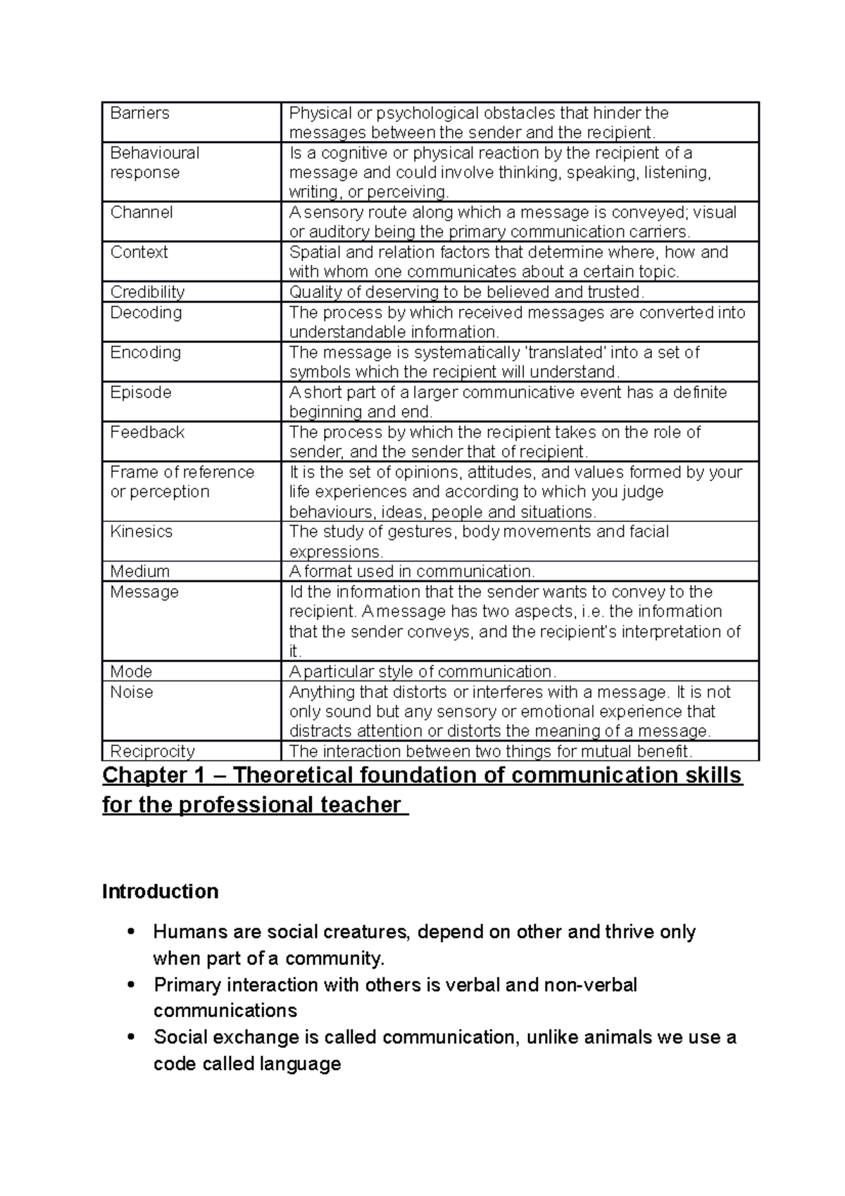 Chapter 1 1-10 - Barriers Physical or psychological obstacles that ...