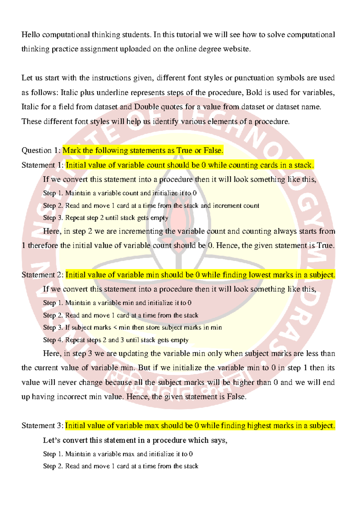 Bsccs 1001 Week1 Assignment Solution - Hello computational thinking students. In this tutorial ...