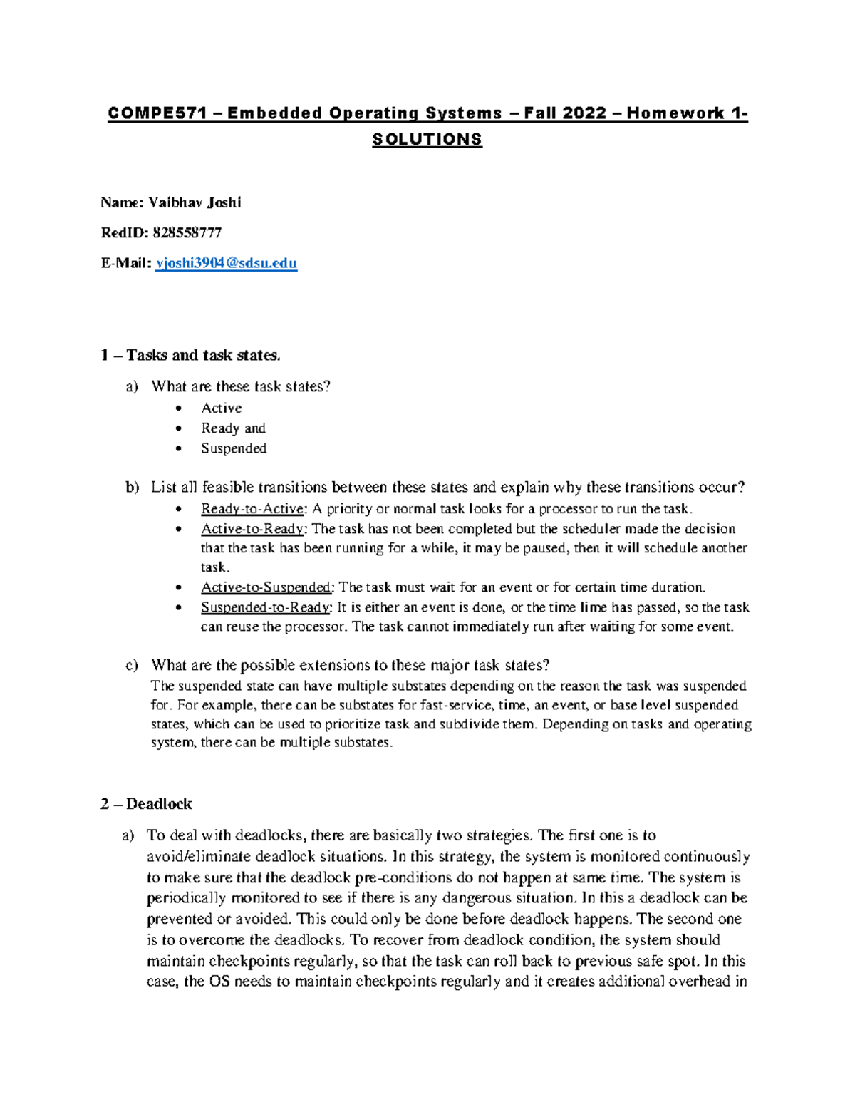 Compe 571 HW1 Red ID 828558777 - COMPE571 – Embedded Operating Systems – Fall 2022 – Homework 1 ...